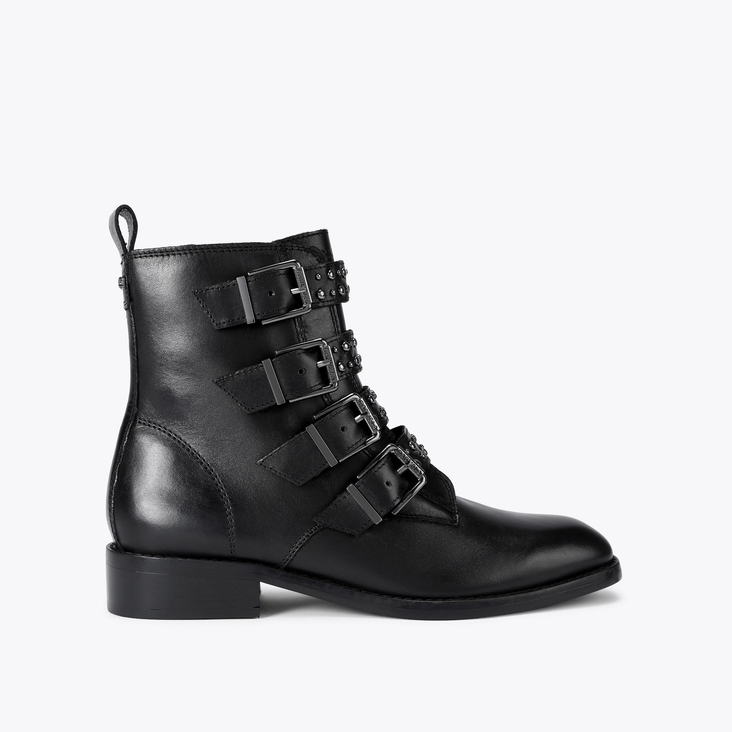STUDIO STRAP Black Leather Buckle Up Boot by CARVELA