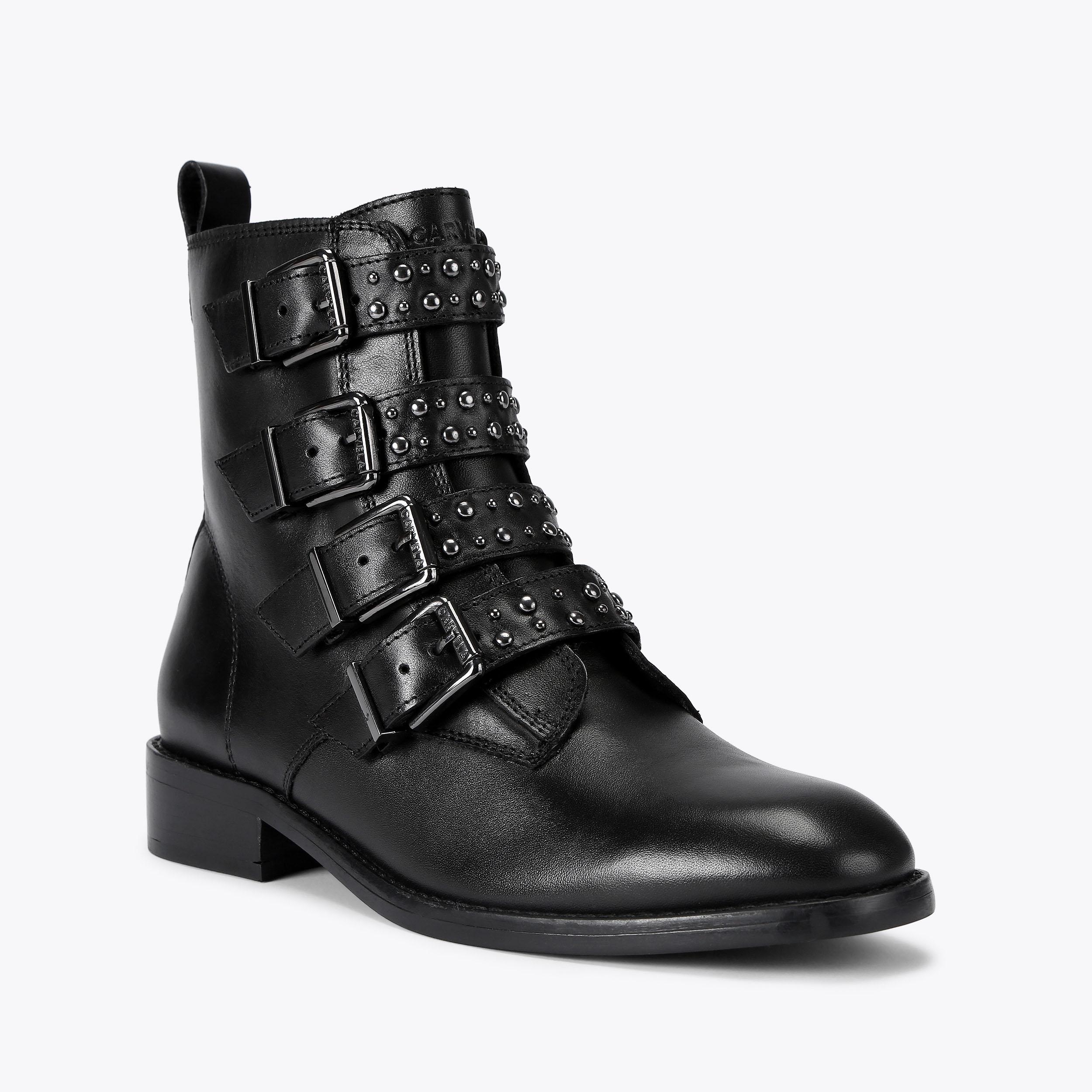 STUDIO STRAP Black Leather Buckle Up Boot by CARVELA