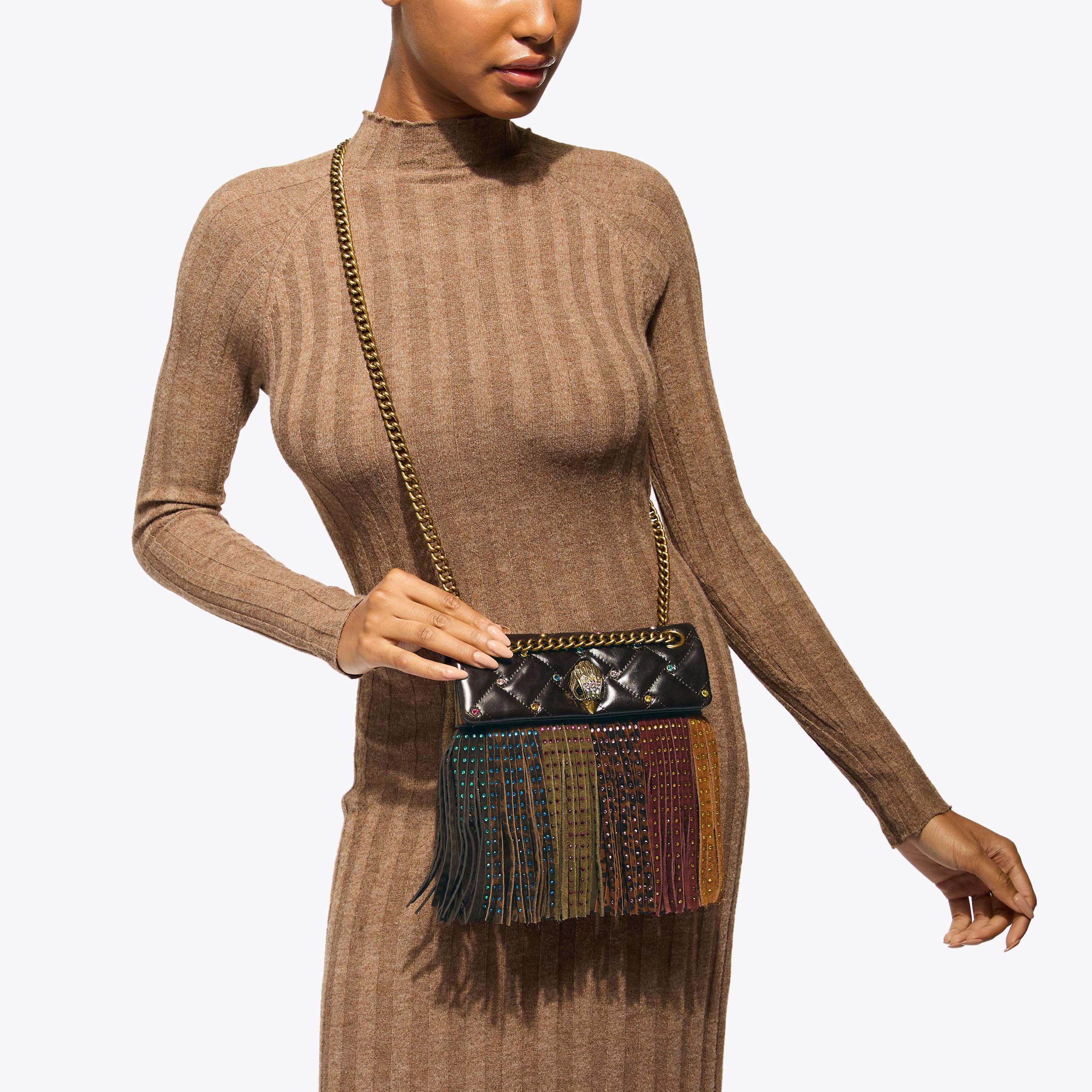 MINI KENSINGTON FRINGE Deep Brown Fringe Cross Body Bag by KURT GEIGER ...