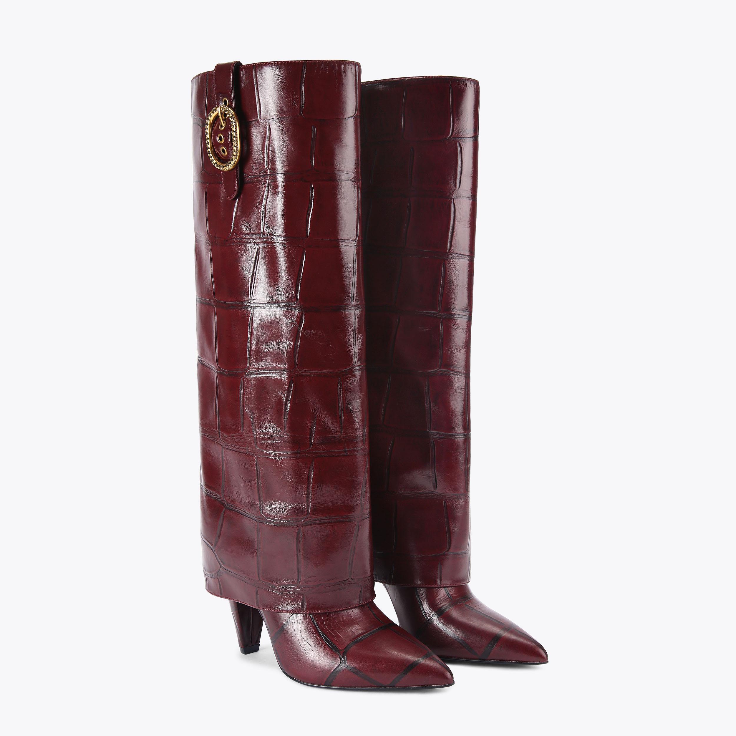 FOLD OVER TALL BOOT Wine Croc Knee High Boot by KURT GEIGER LONDON