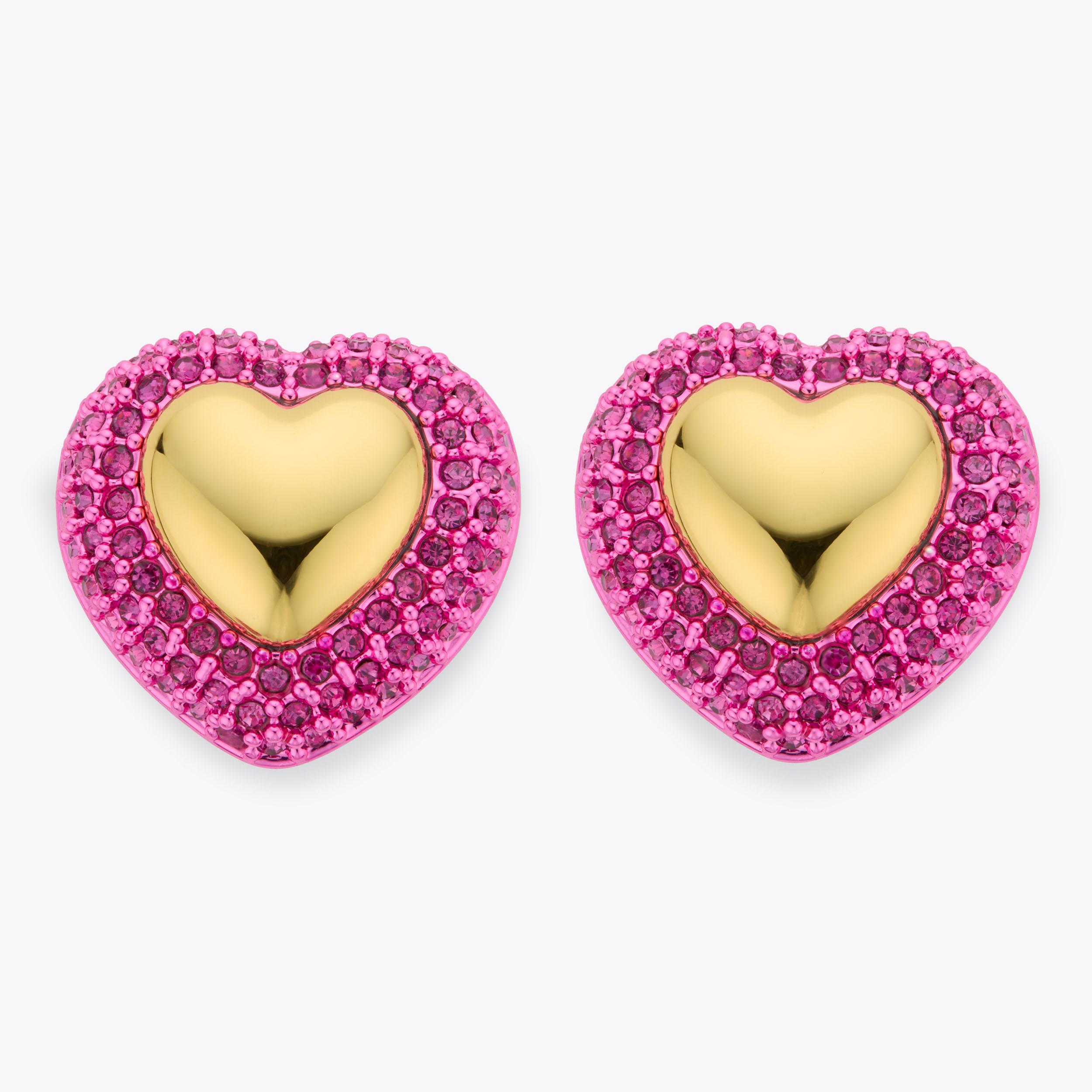 PAVE HEART STUDS Fuchsia Crystal Stud Earrings by KURT GEIGER LONDON