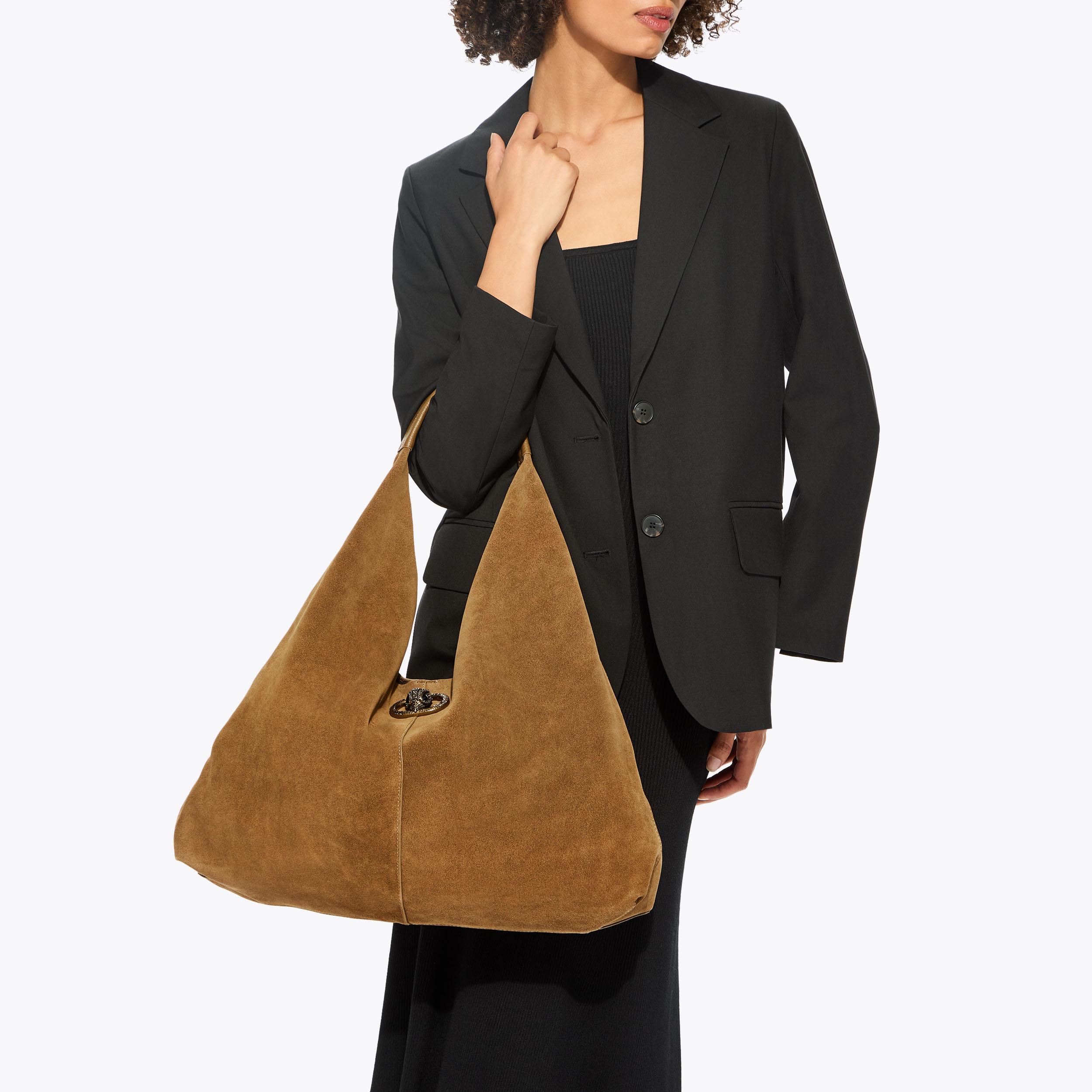 CHELSEA LG SLOUCH HOBO Tan Suede Shoulder Bag by KURT GEIGER LONDON