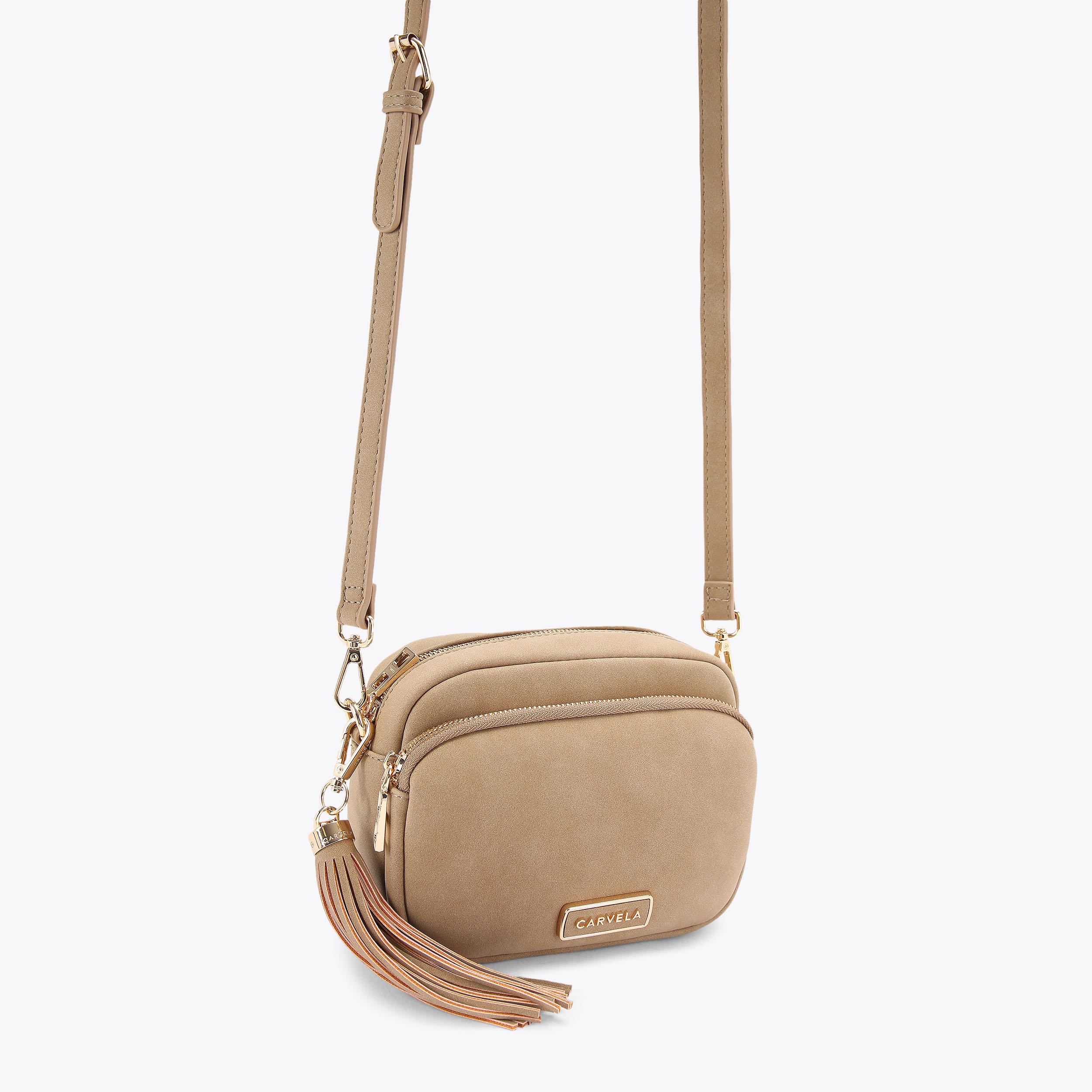 COMO CROSSBODY 2 Camel Suede Cross Body Bag by CARVELA