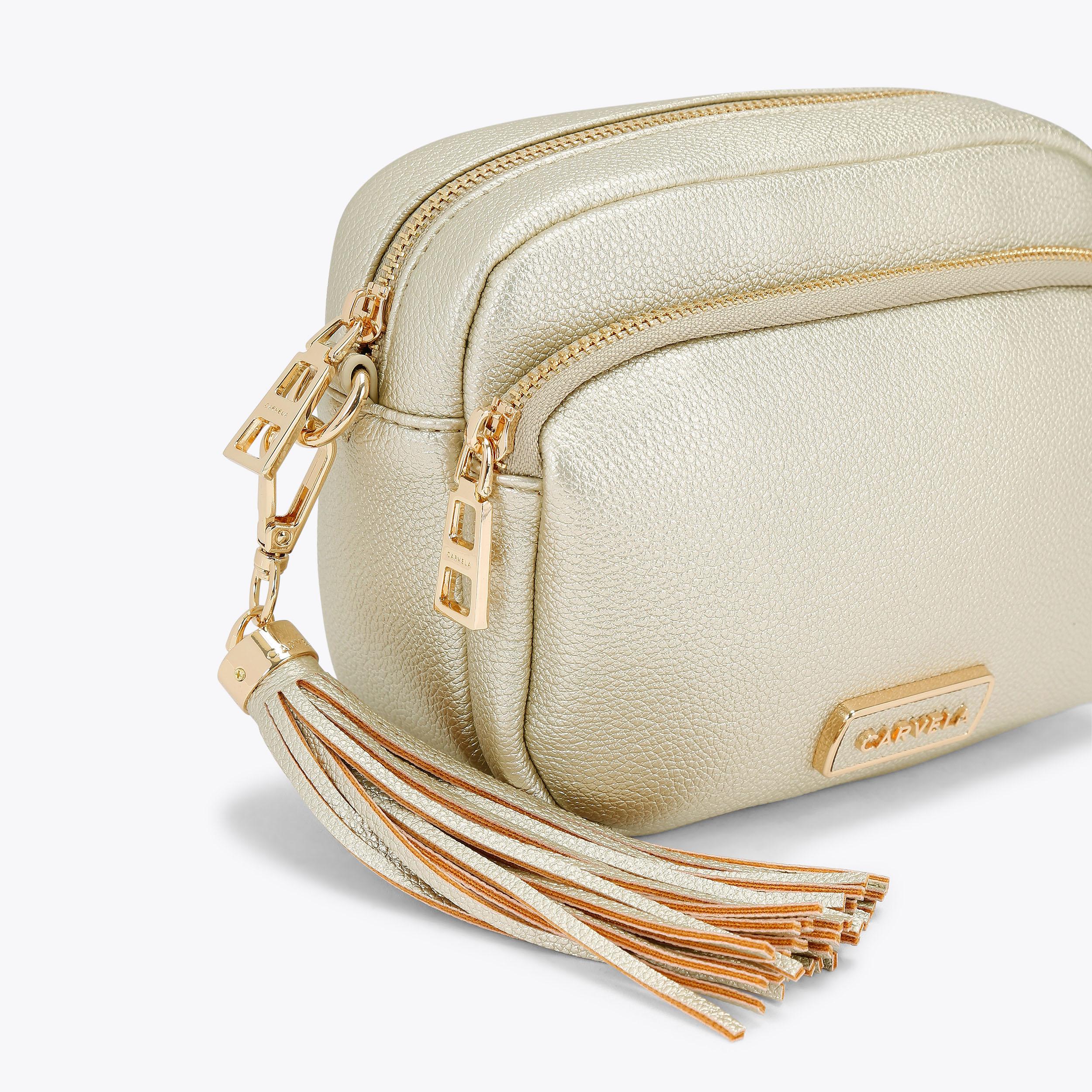 COMO CROSSBODY 2 Gold Pebble Grain Cross Body Bag by CARVELA