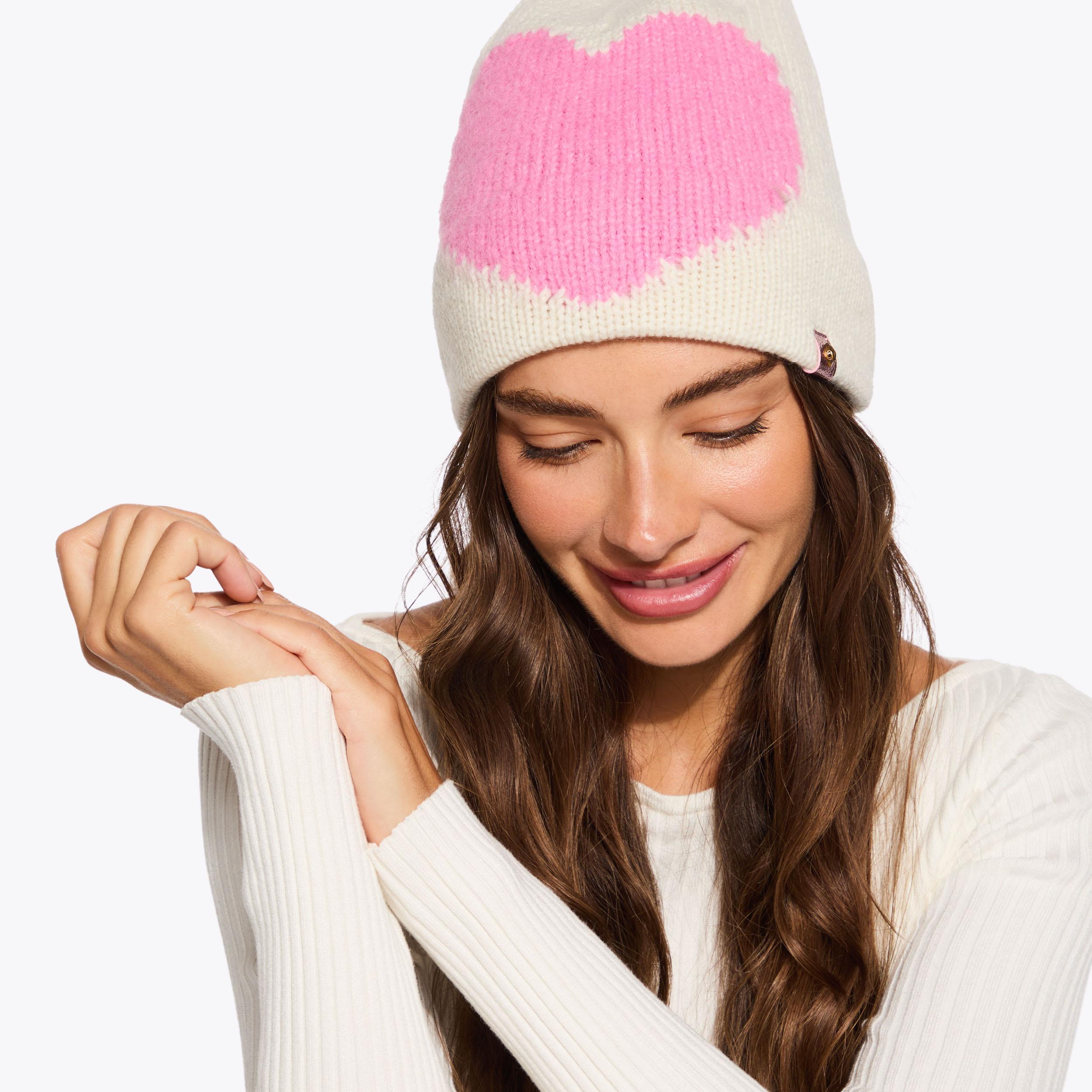 INTASIA HEART BEANIE Bone Pink Heart Knitted Beanie by KURT GEIGER LONDON