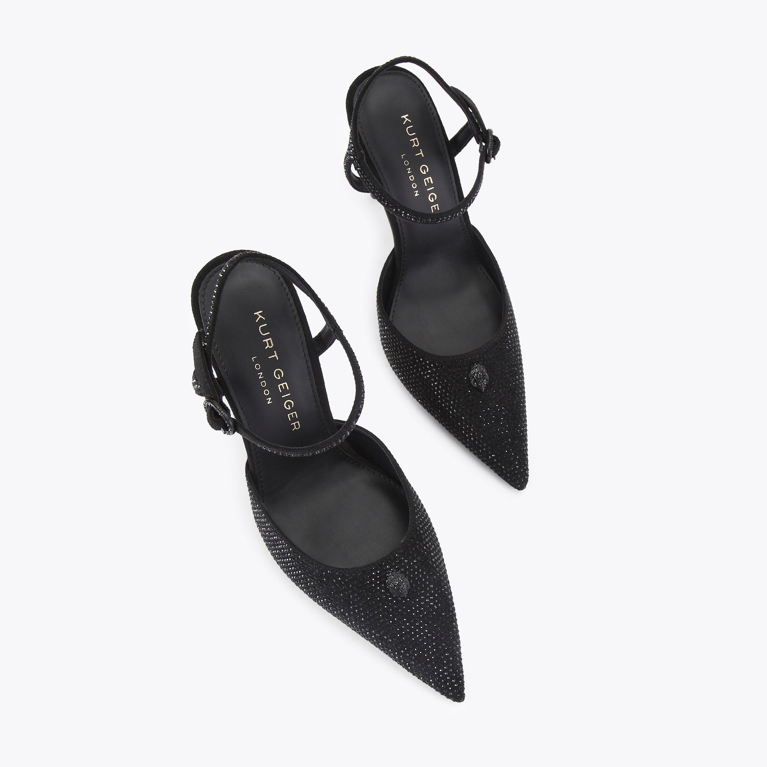 EAGLE POINT ANKLE STRAP Black Crystal Heel by KURT GEIGER LONDON