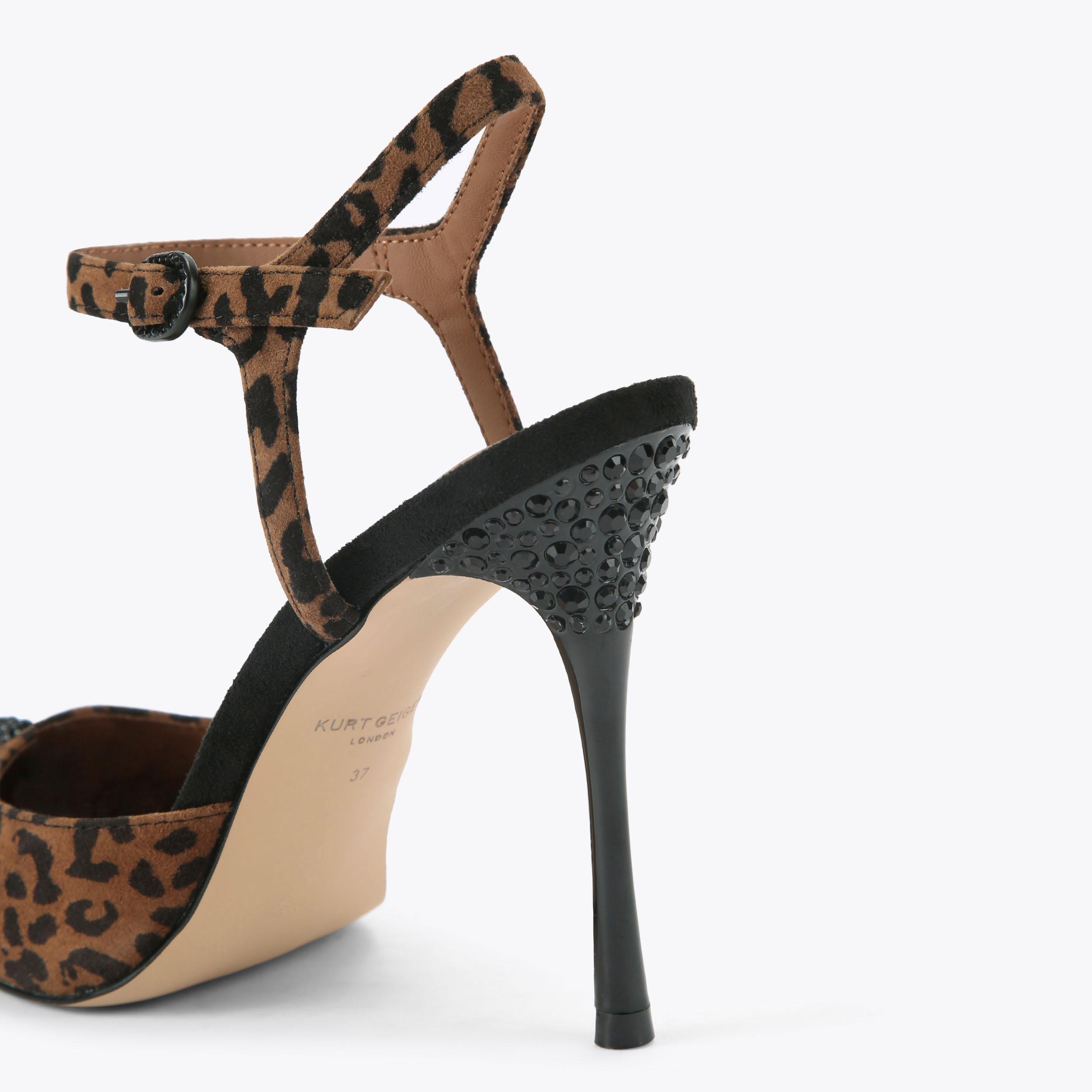 EAGLE POINT ANKLE STRAP Leopard Print Suede Heel by KURT GEIGER LONDON