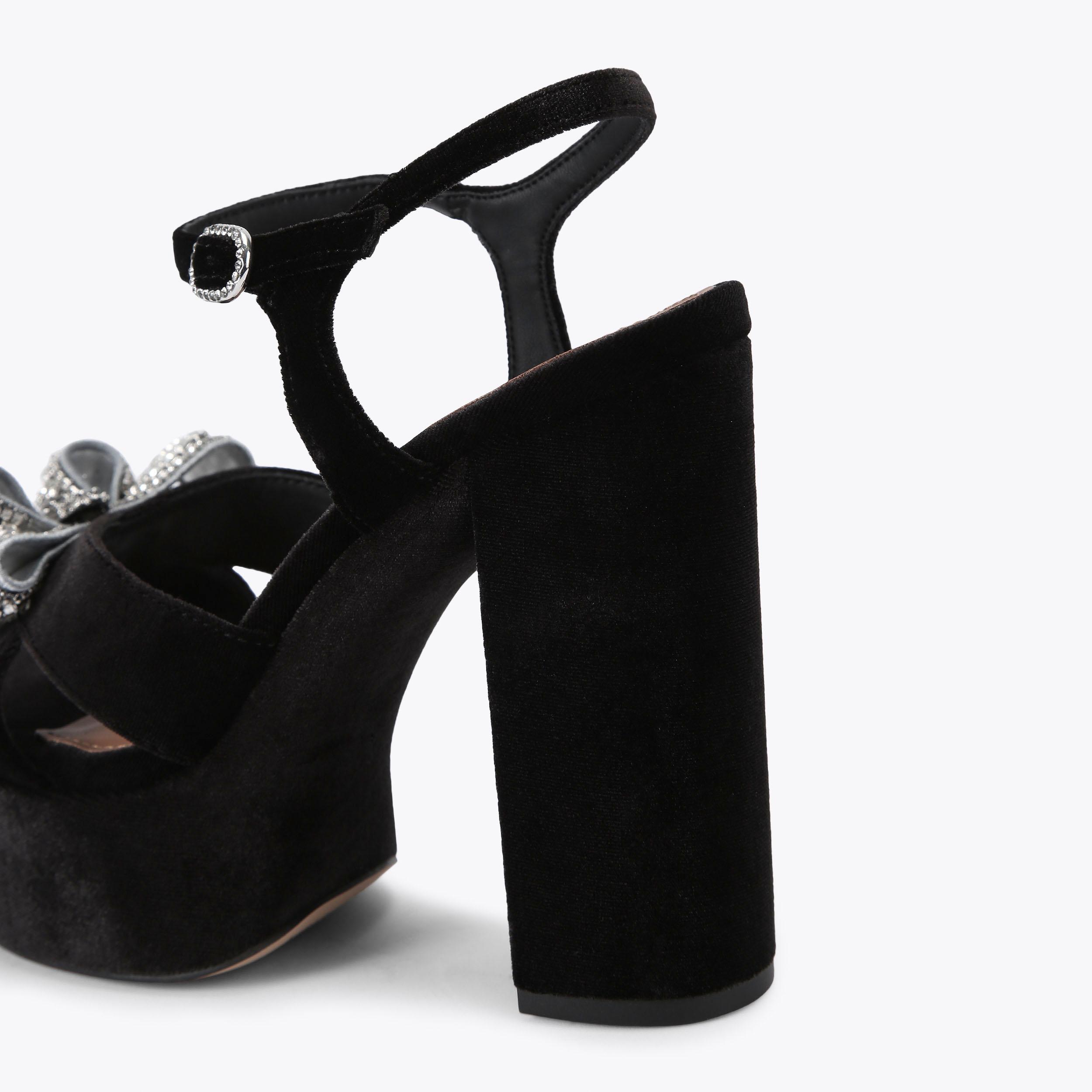 BOW PLATFORM SANDAL Black Velvet Platform Heel by KURT GEIGER LONDON