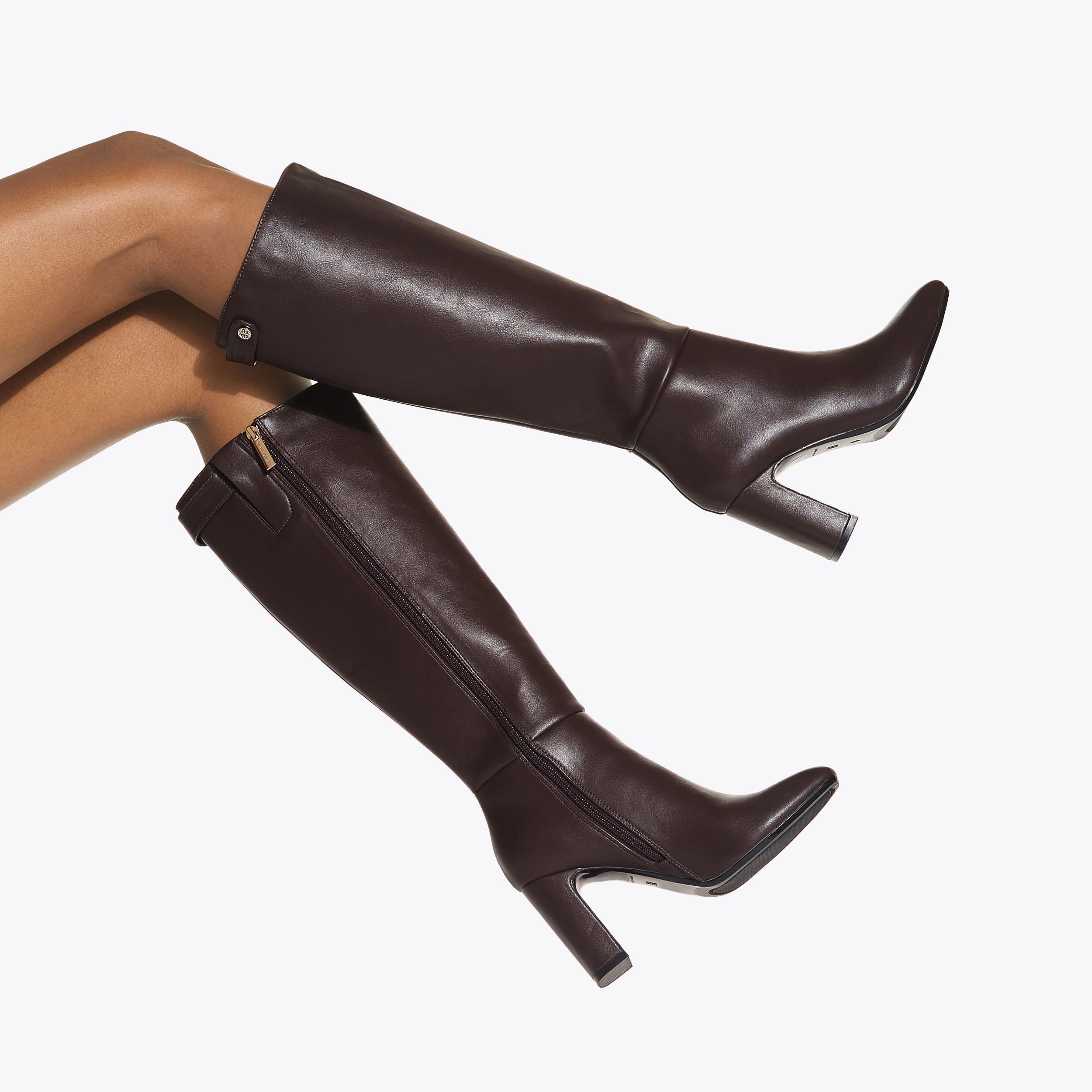 TRIX KNEE Dark Brown Leather Knee Boot by KG KURT GEIGER