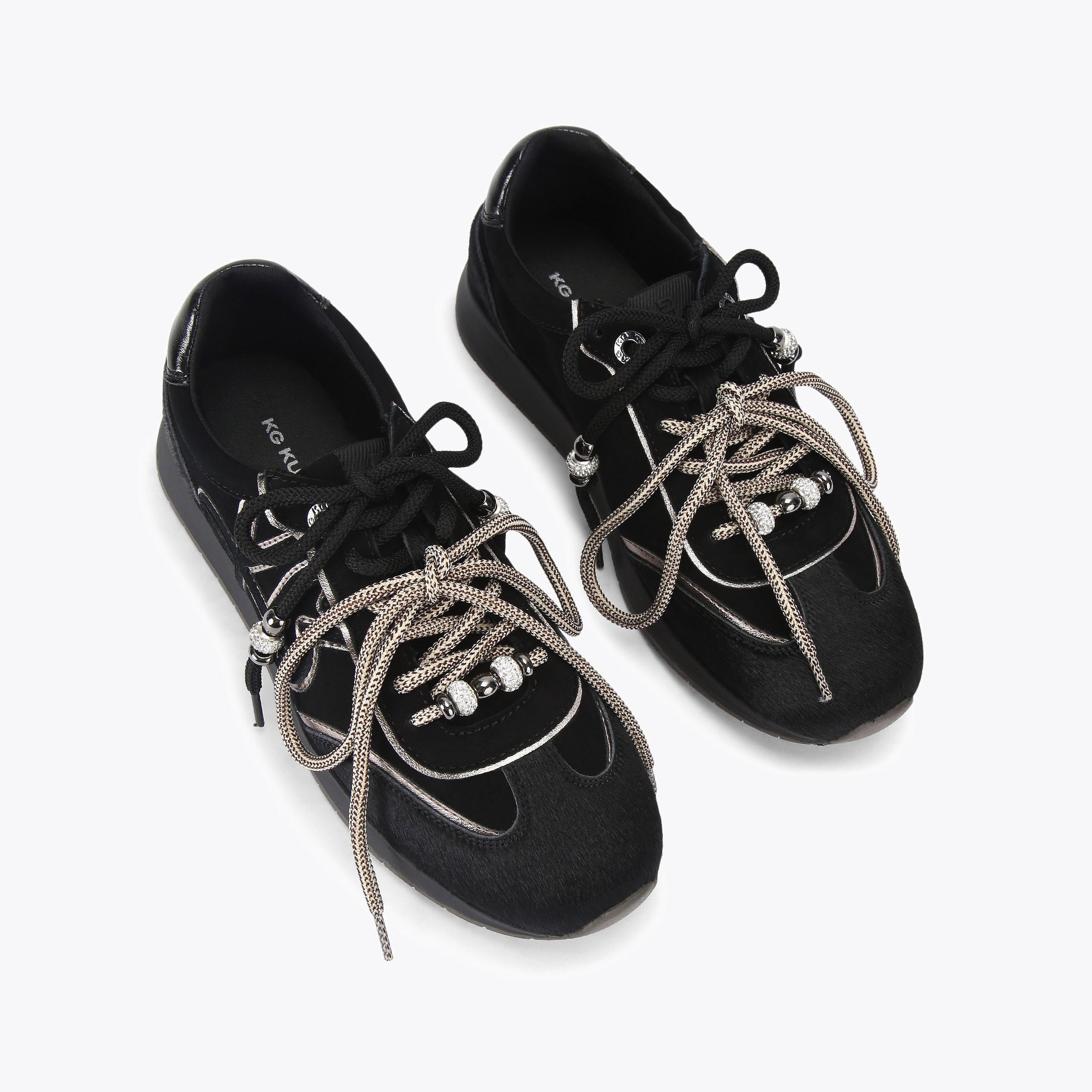 LALA Black Suede Lace Up Sneakers by KG KURT GEIGER