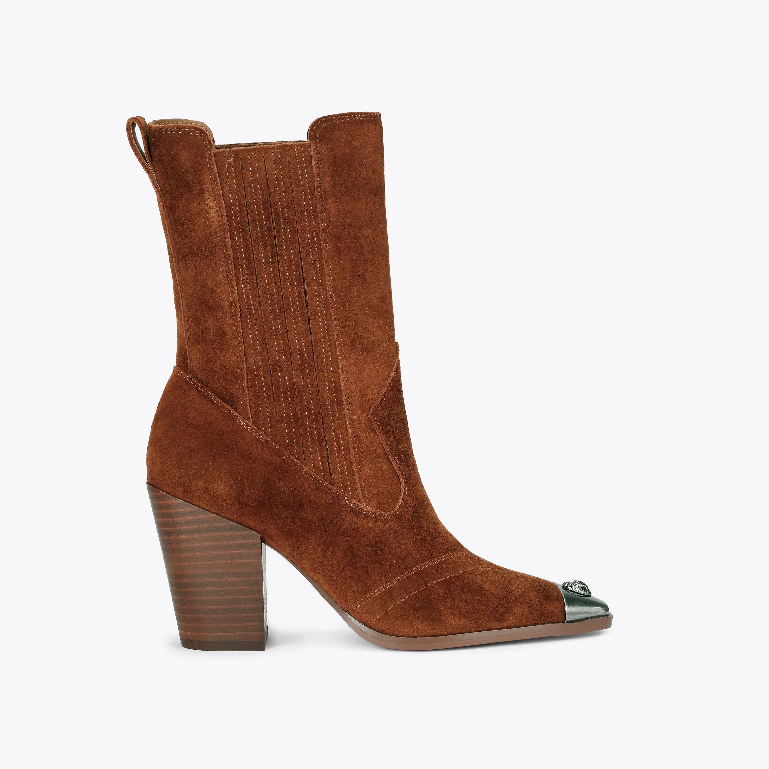 REGENT WESTERN ANKLE BOOT Camel Suede Western Boot by KURT GEIGER LONDON