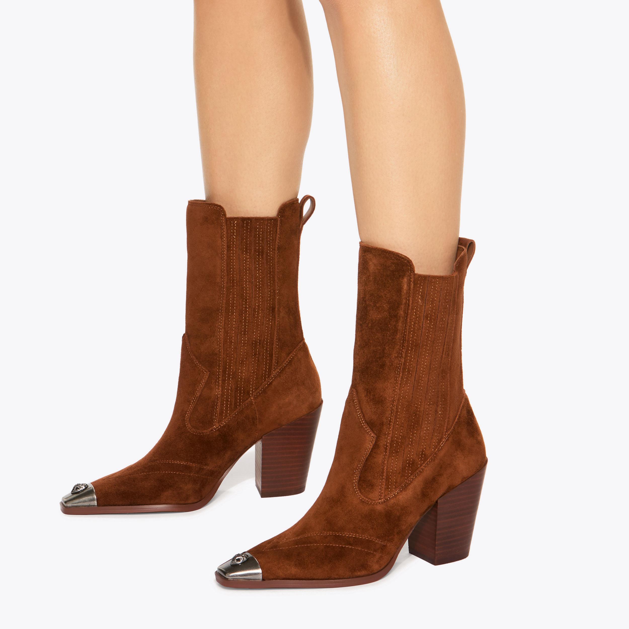 REGENT WESTERN ANKLE BOOT Camel Suede Western Boot by KURT GEIGER LONDON