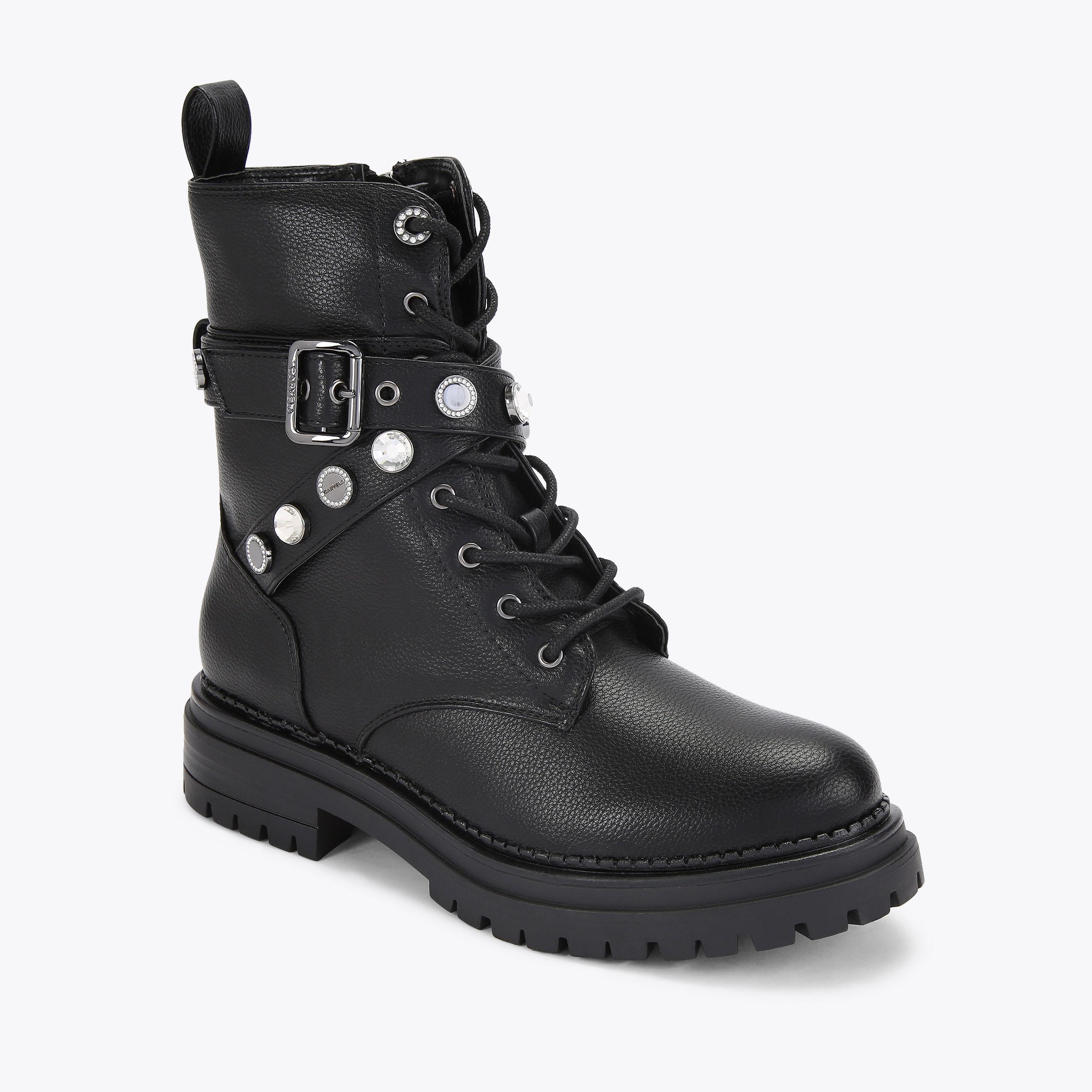 HEADLINE COMBAT COIN Black Grain Combat Boot by CARVELA
