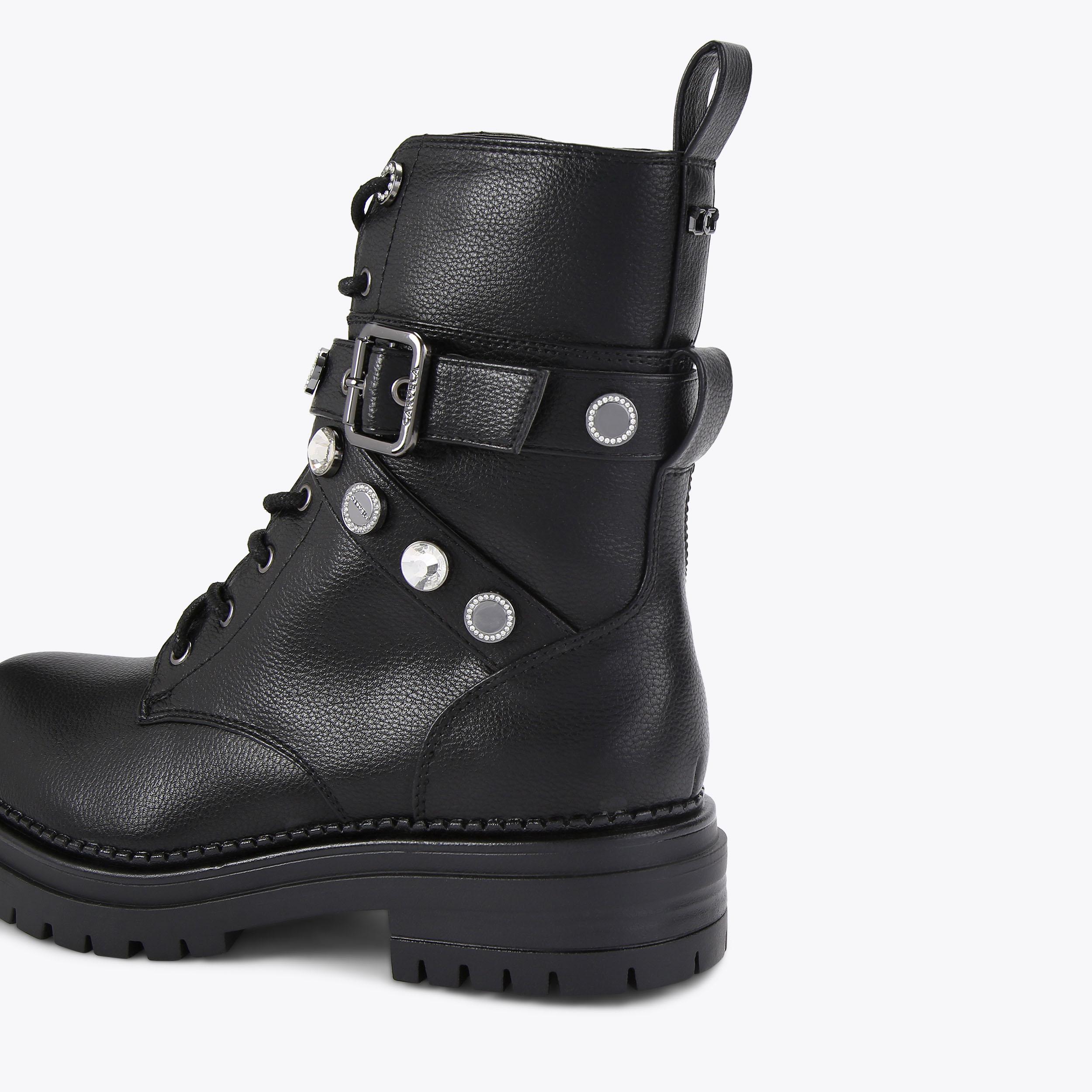 HEADLINE COMBAT COIN Black Grain Combat Boot by CARVELA