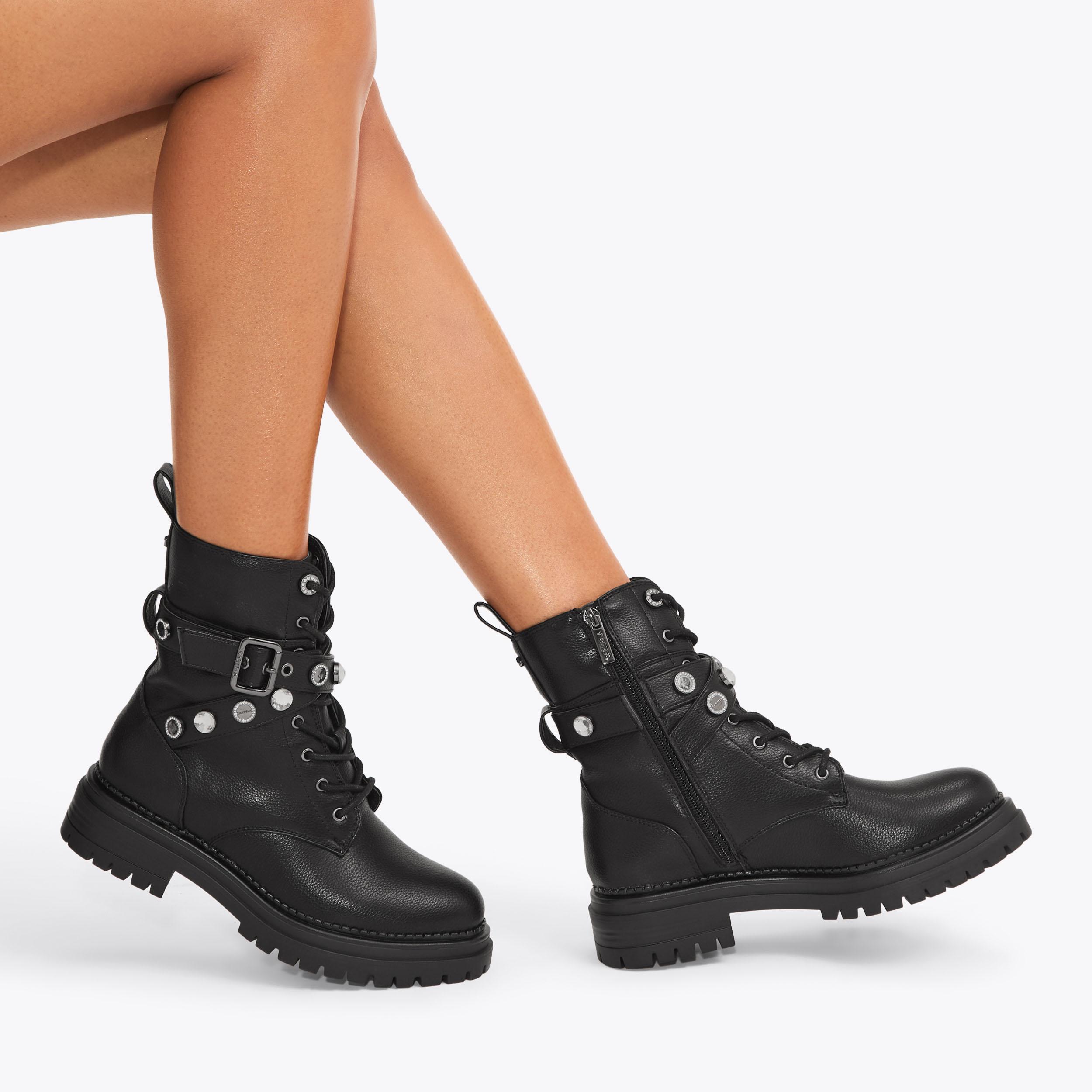 HEADLINE COMBAT COIN Black Grain Combat Boot by CARVELA