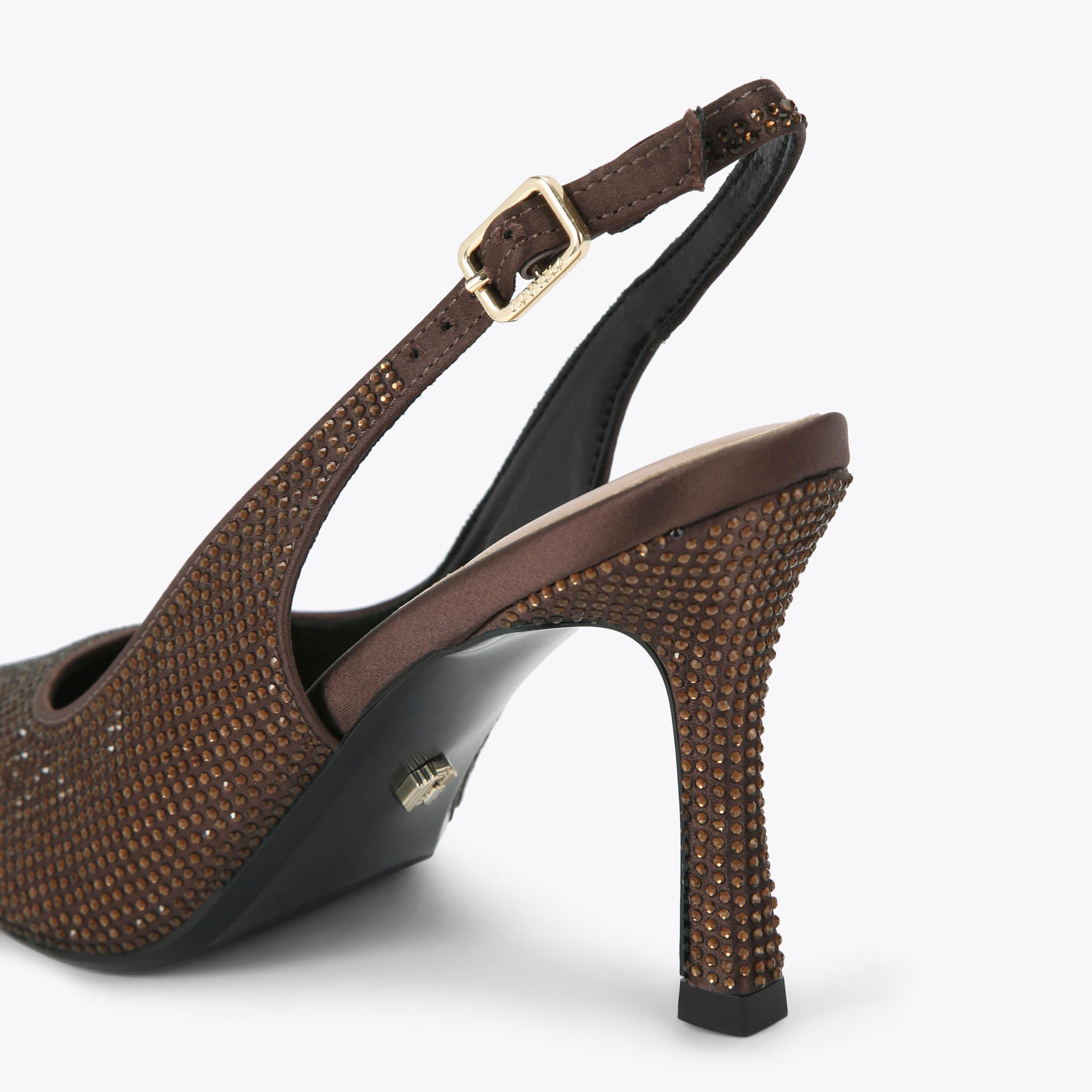 CORLETTA SLING JEWEL Brown Satin Crystal Slingback Heel by CARVELA