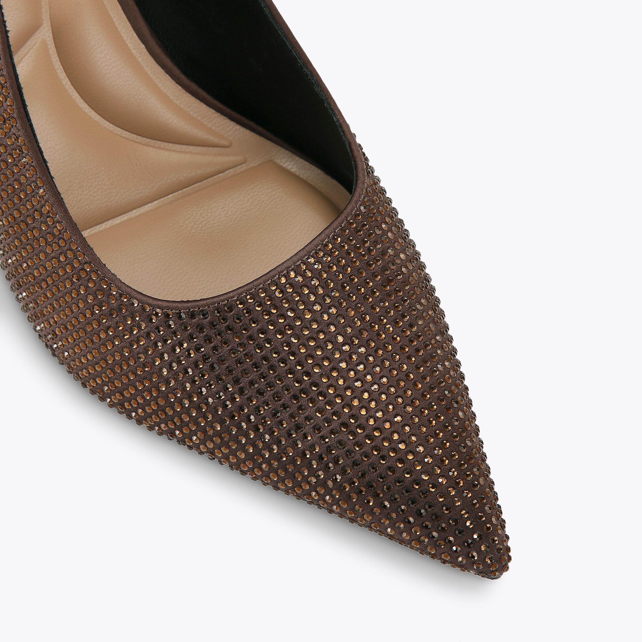 CORLETTA SLING JEWEL Brown Satin Crystal Slingback Heel by CARVELA