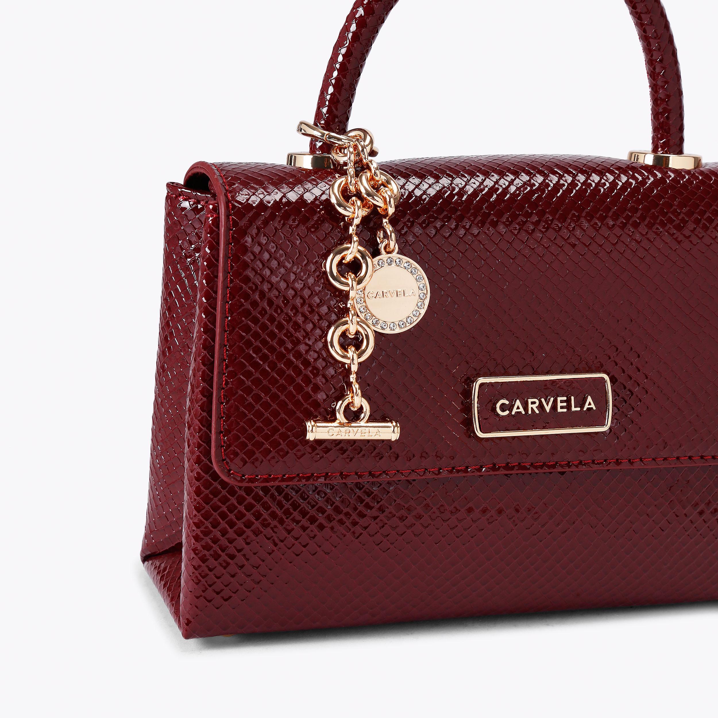 ALTO TOP HANDLE Dark Red Lizard Embossed Top Handle Bag by CARVELA