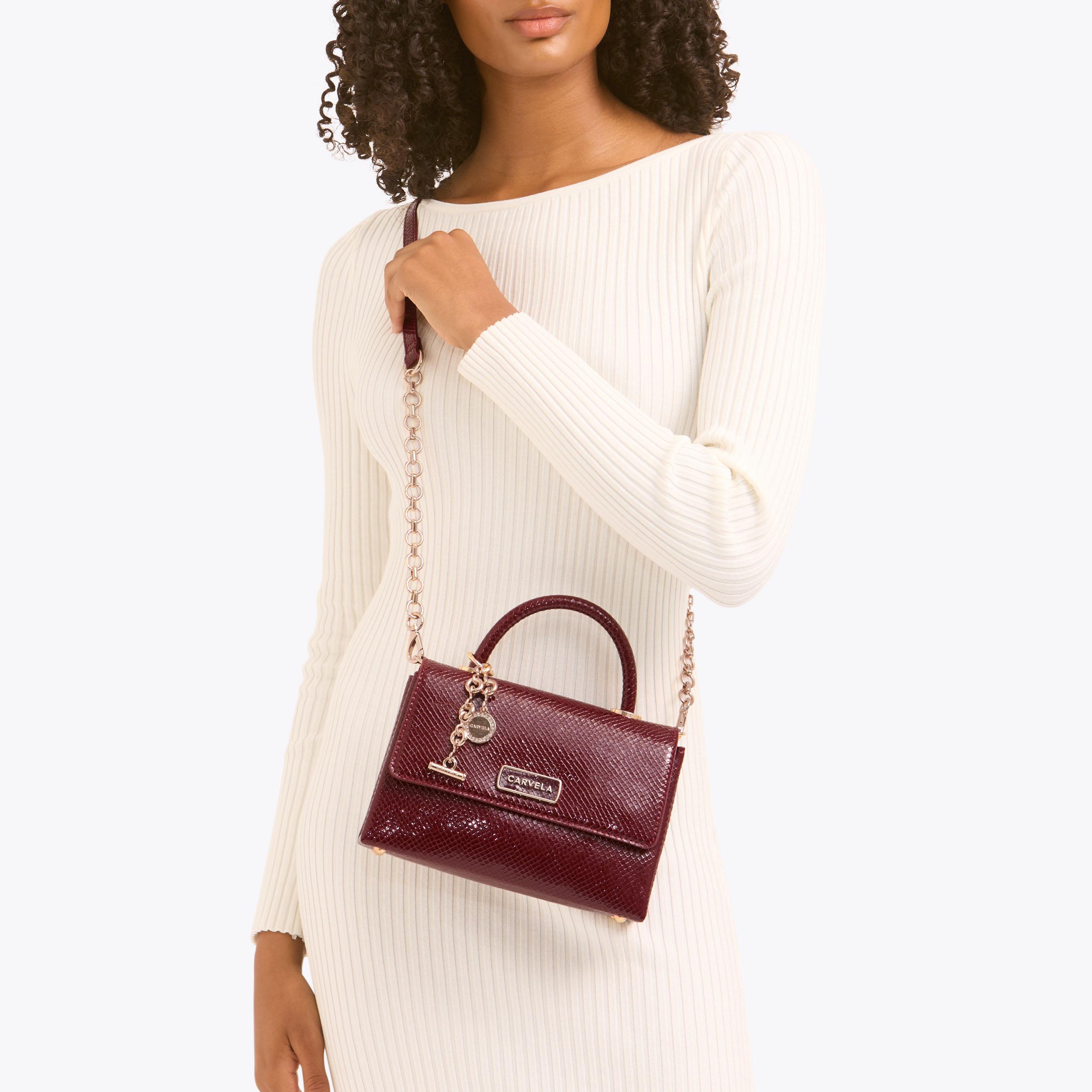ALTO TOP HANDLE Dark Red Lizard Embossed Top Handle Bag by CARVELA