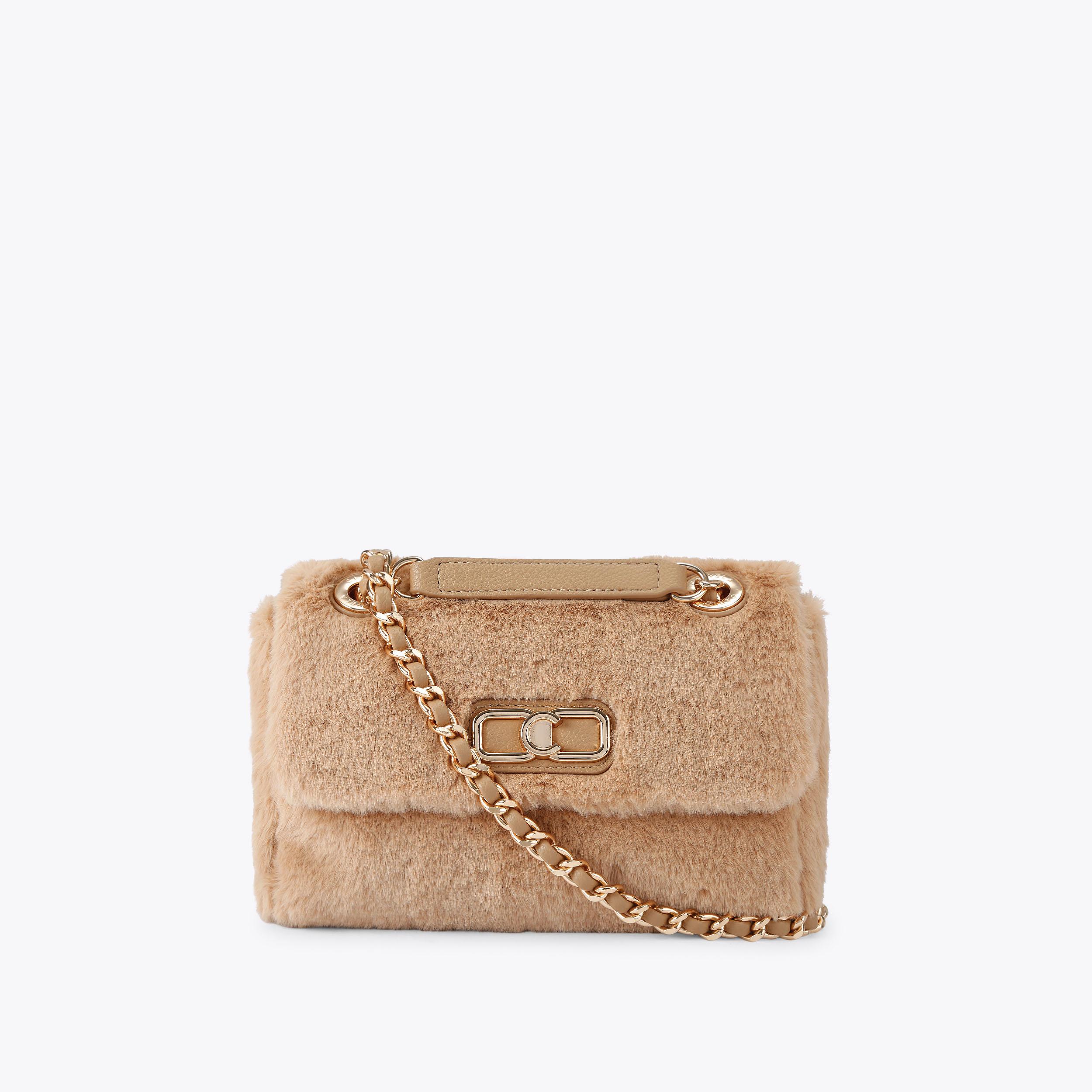 GINA MINI SHOULDER Faux Fur Beige Shoulder Bag by CARVELA