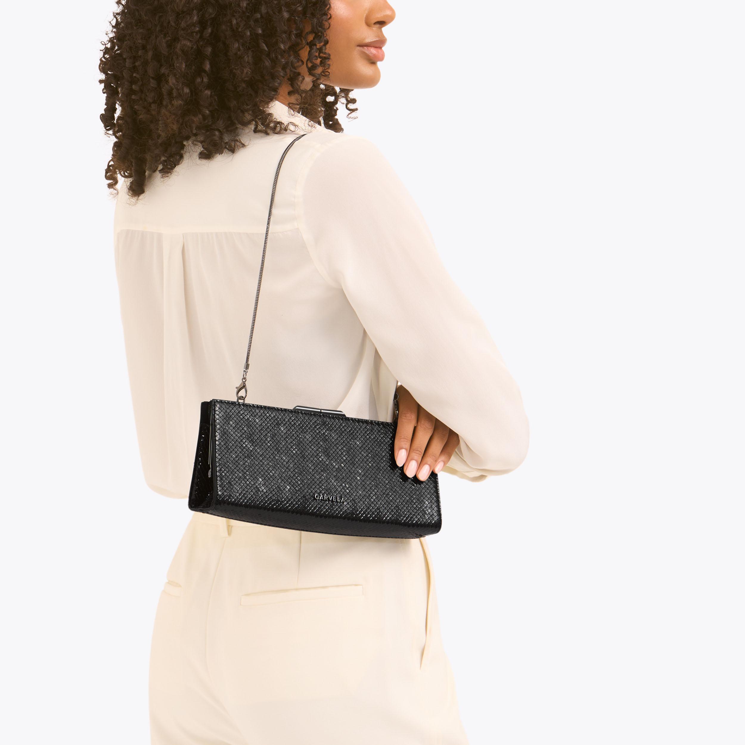 ALTO CLUTCH Black Lizard Embossed Clutch Bag by CARVELA