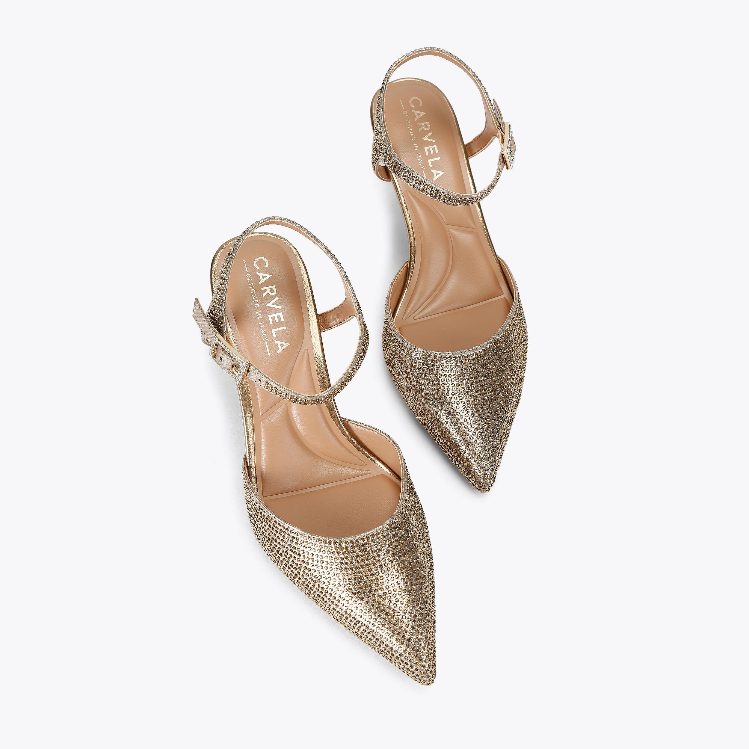 SOFIA COURT Metallic Gold Crystal Kitten Heel by CARVELA