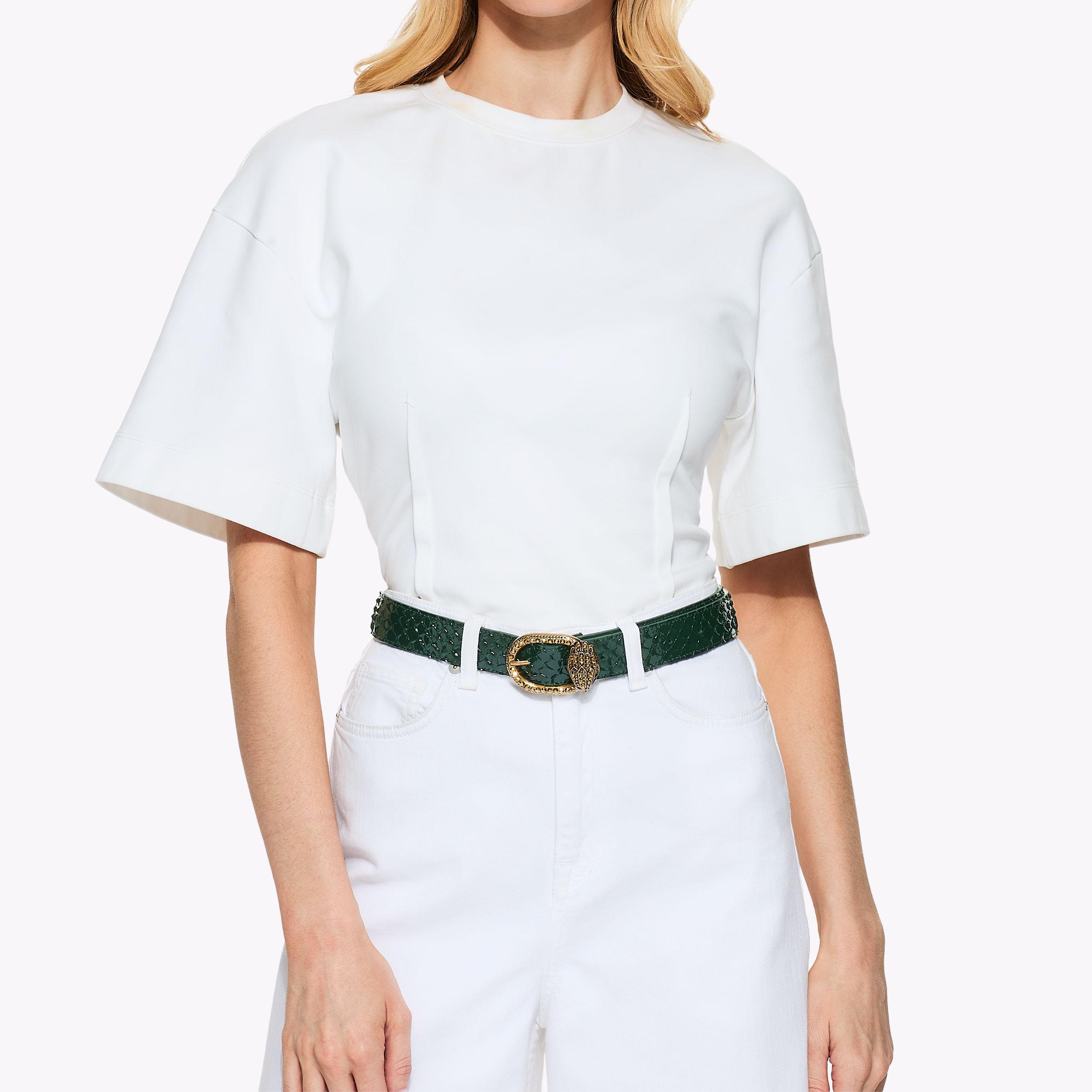 MAYFAIR 18 BELT Dark Green Embossed Leather Belt by KURT GEIGER LONDON