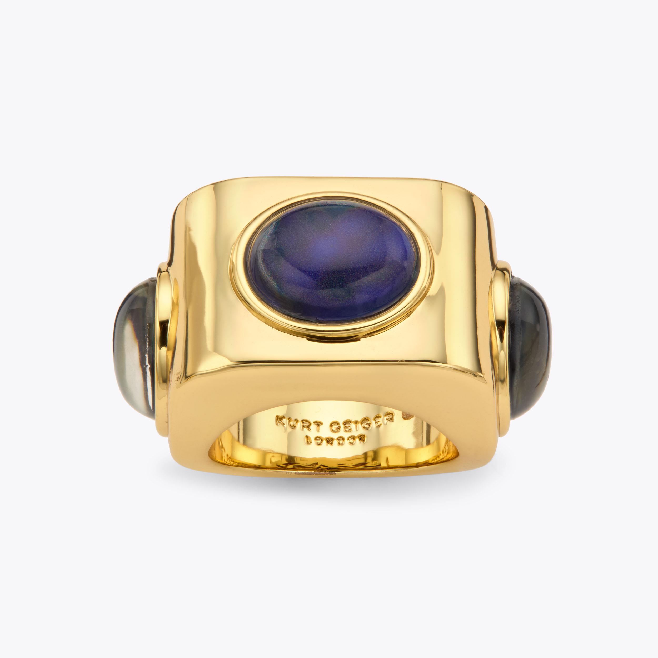 SQUARE MOOD RING Gold Chunky Mood Ring by KURT GEIGER LONDON