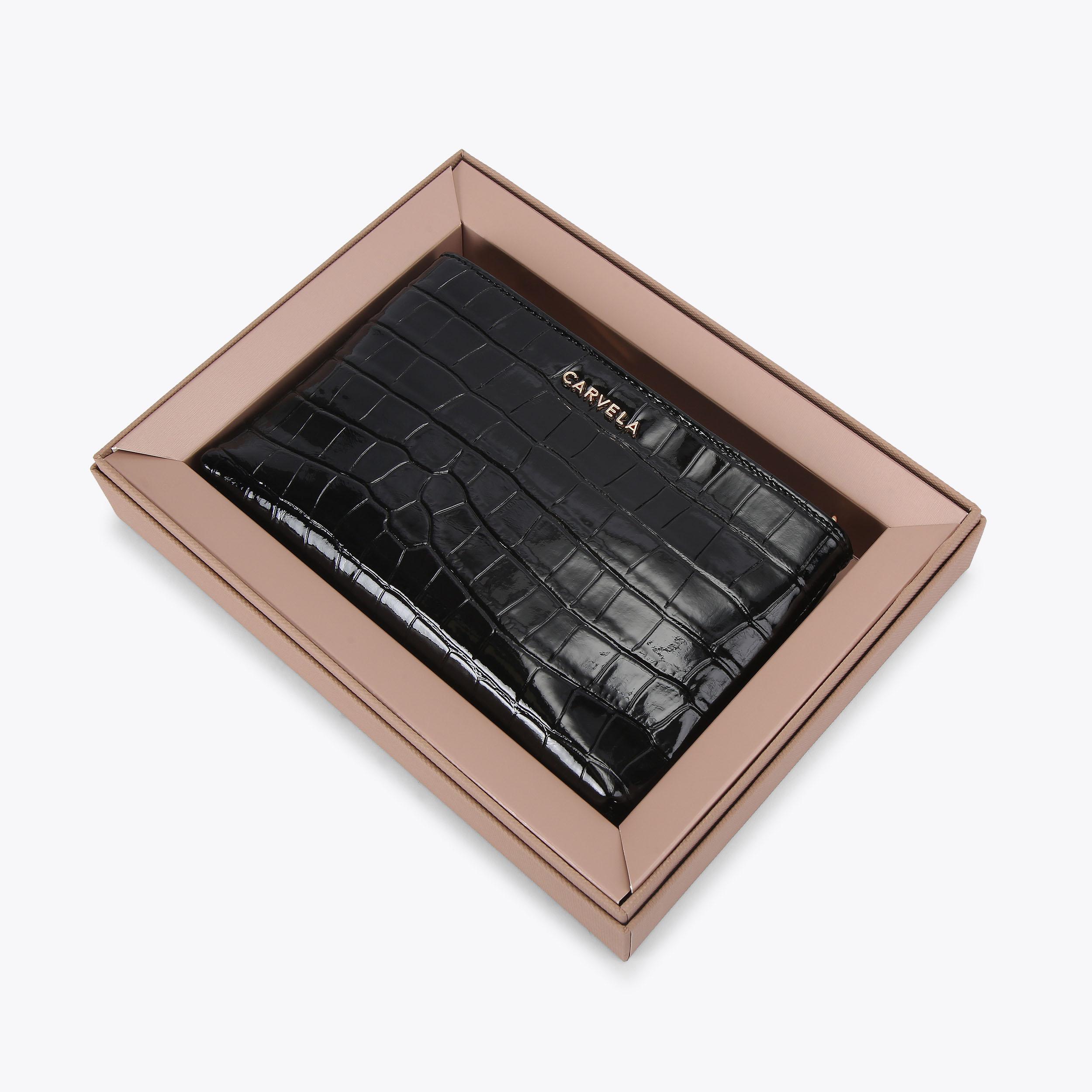 CHAIN POUCH SET Black Croc Pouch Cross Body Bag by CARVELA