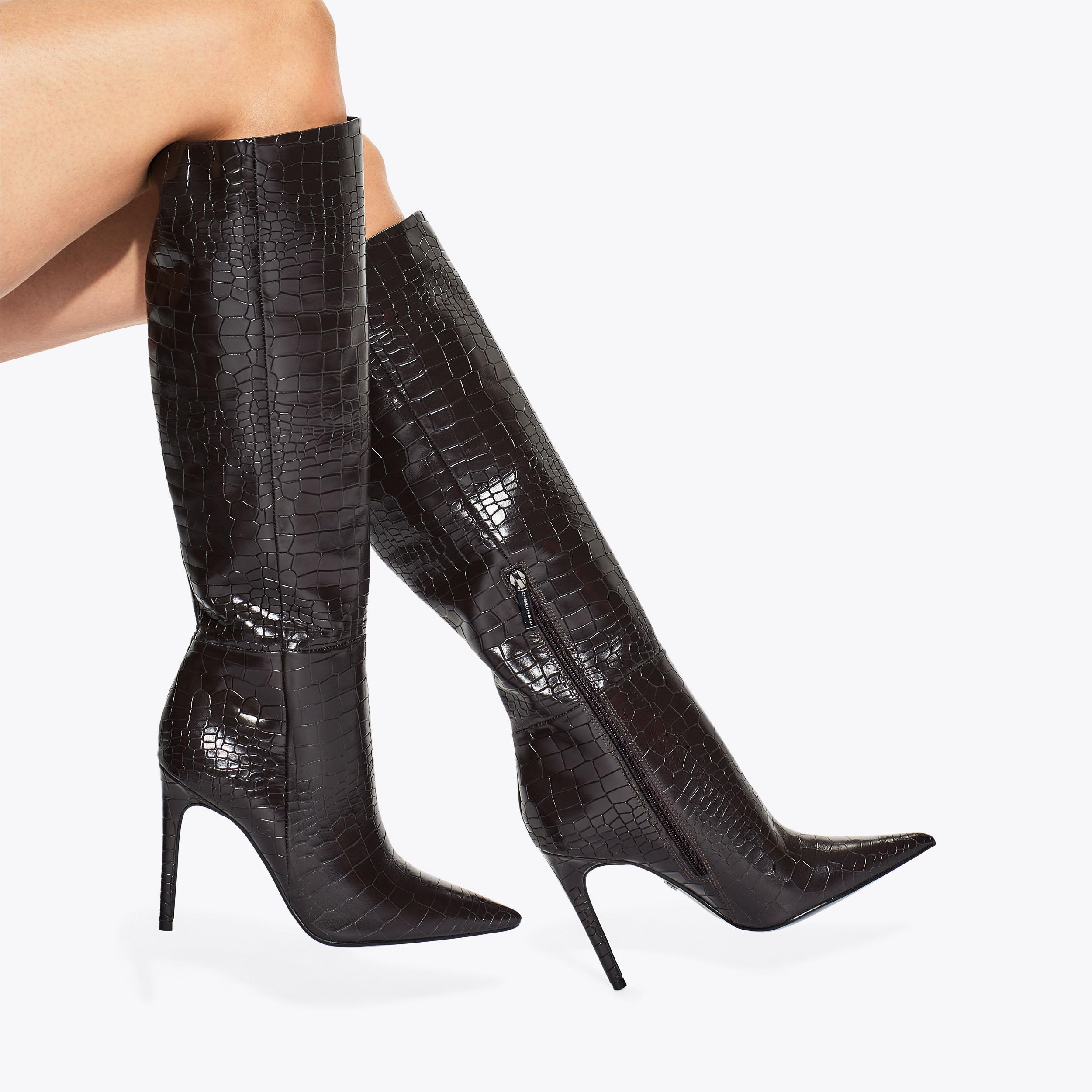TASSA Brown Croc Knee High Boot by KG KURT GEIGER
