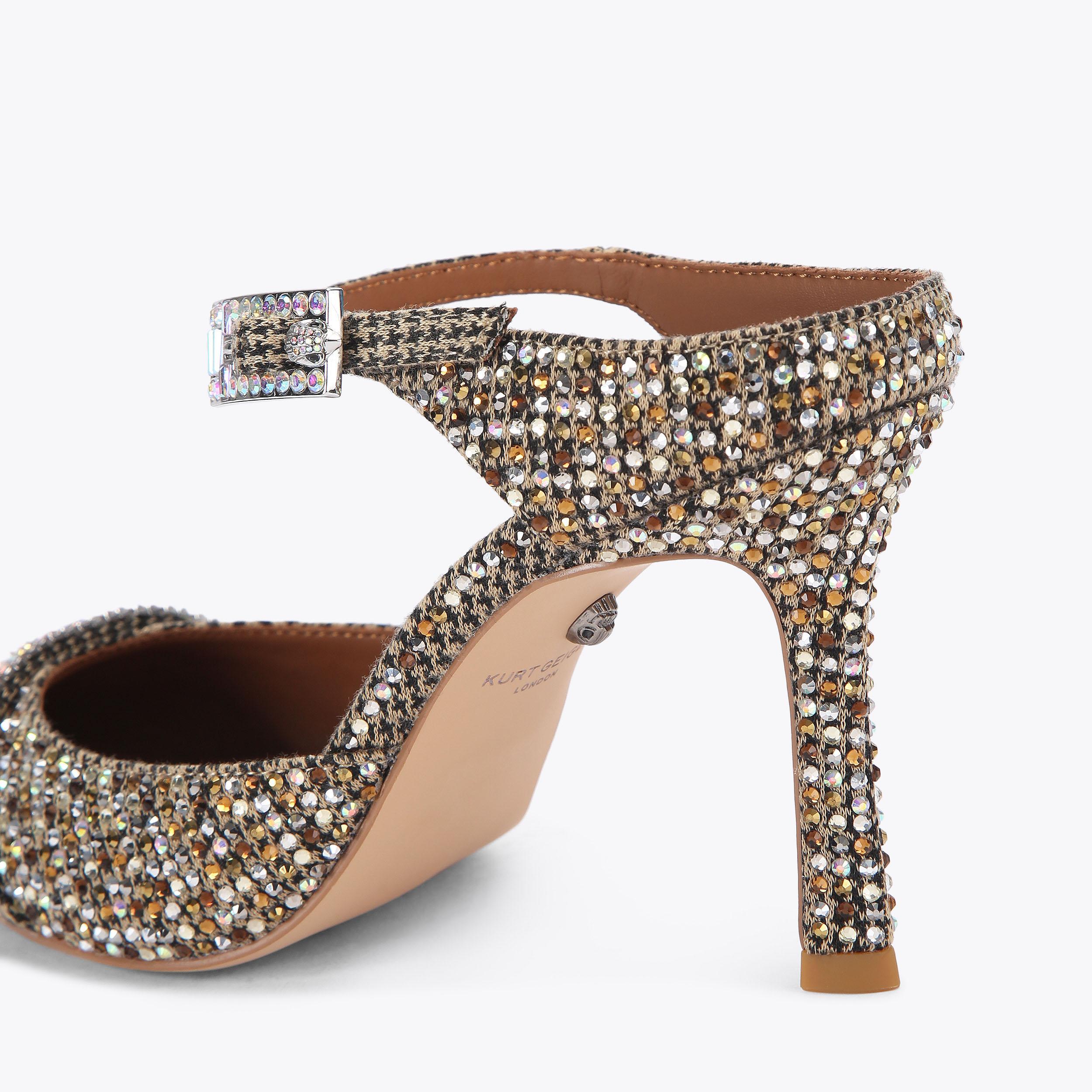 STRASS POINT MULE Beige Houndstooth High Heel by KURT GEIGER LONDON