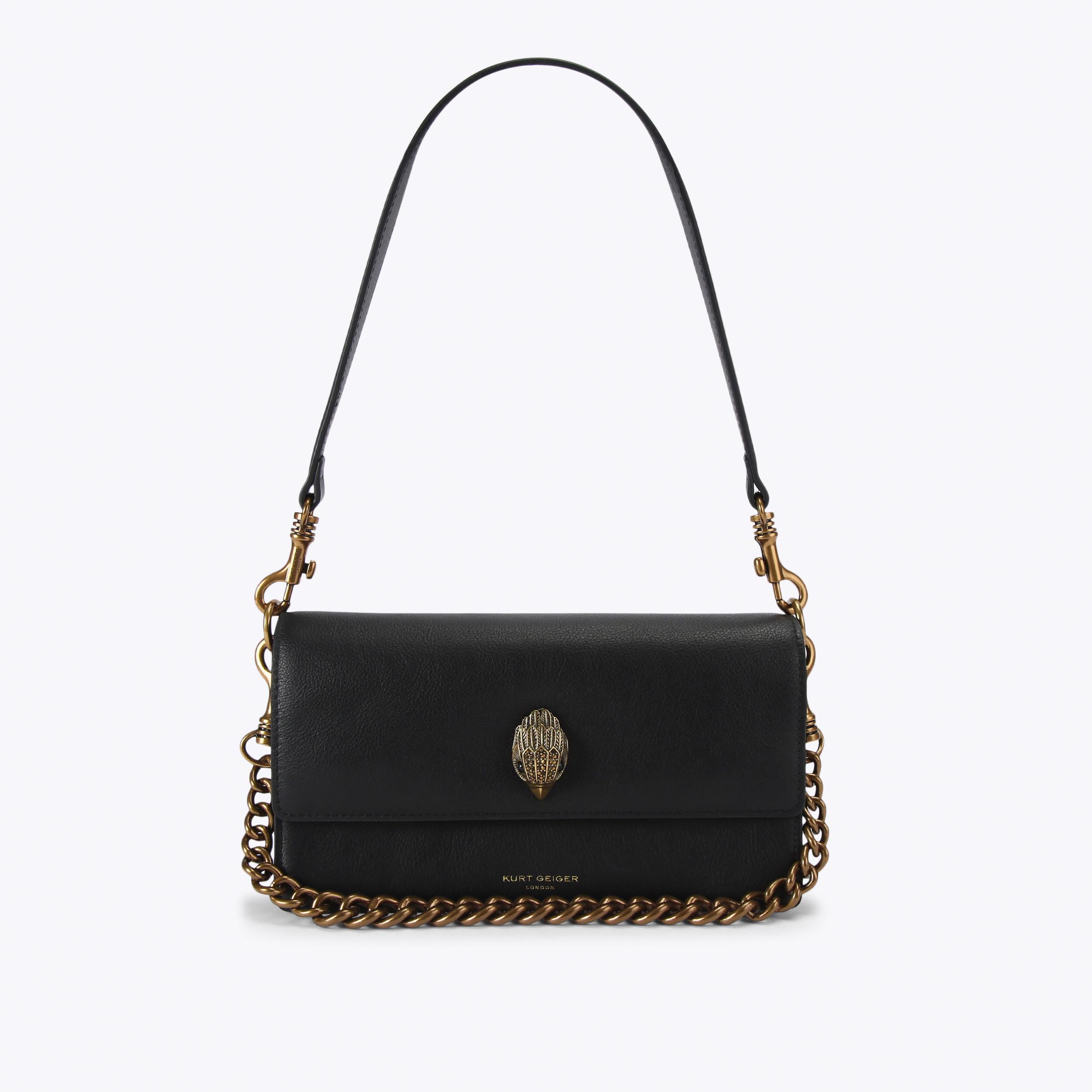 SHOREDITCH SOFT SH Black Leather Soft Shoulder Bag by Kurt Geiger London
