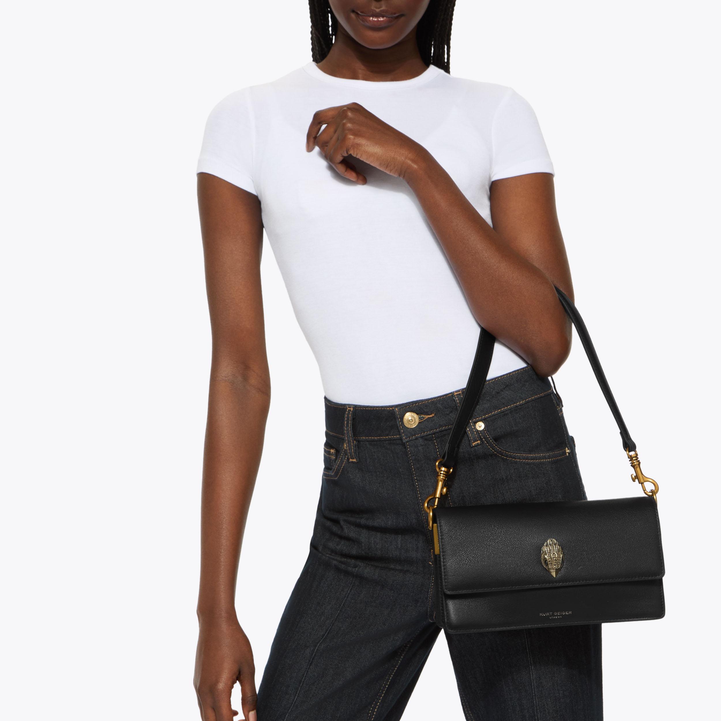 SHOREDITCH SOFT SH Black Leather Soft Shoulder Bag by Kurt Geiger London