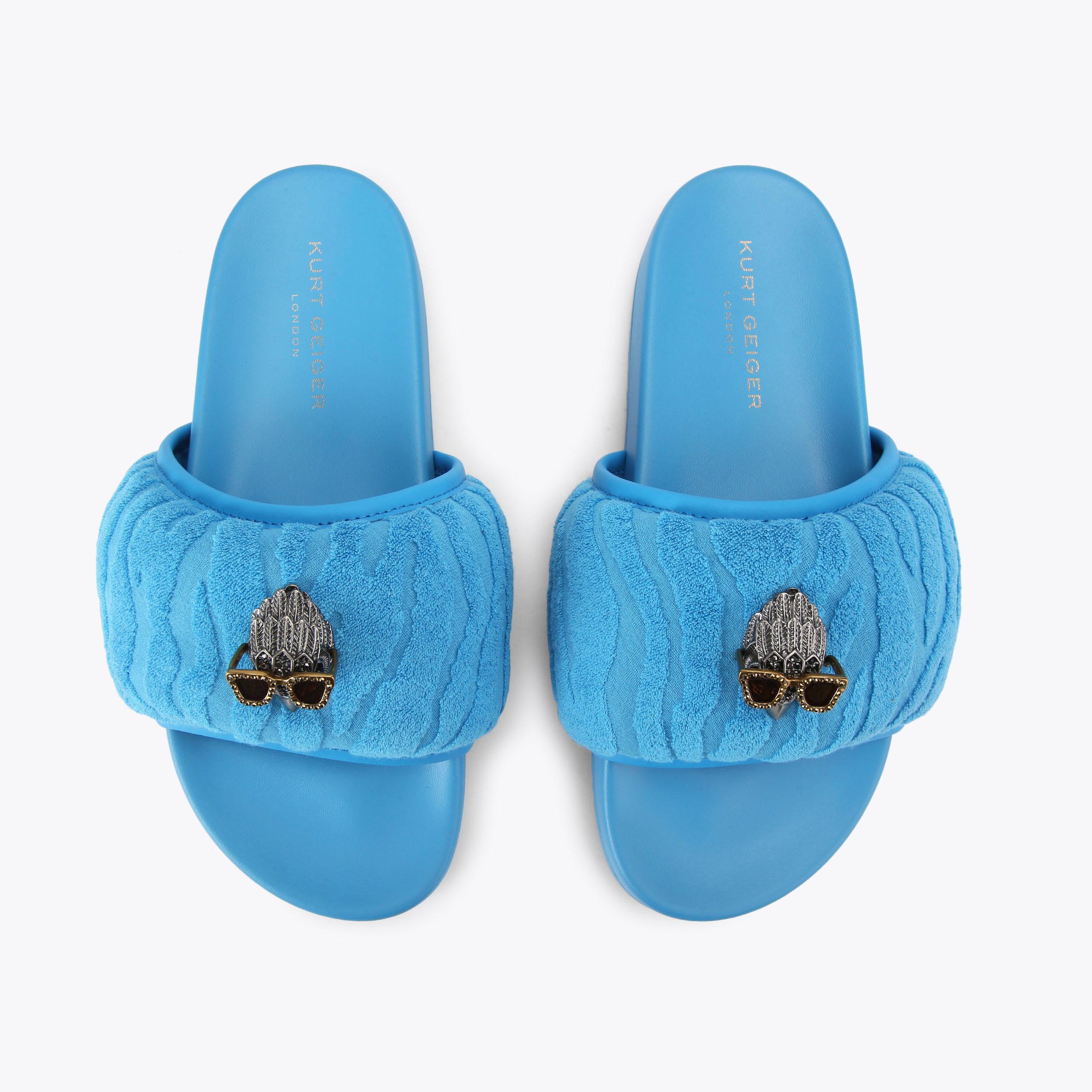 EAGLE PUFF SLIDE Blue Terry Towelling Sandal by Kurt Geiger London