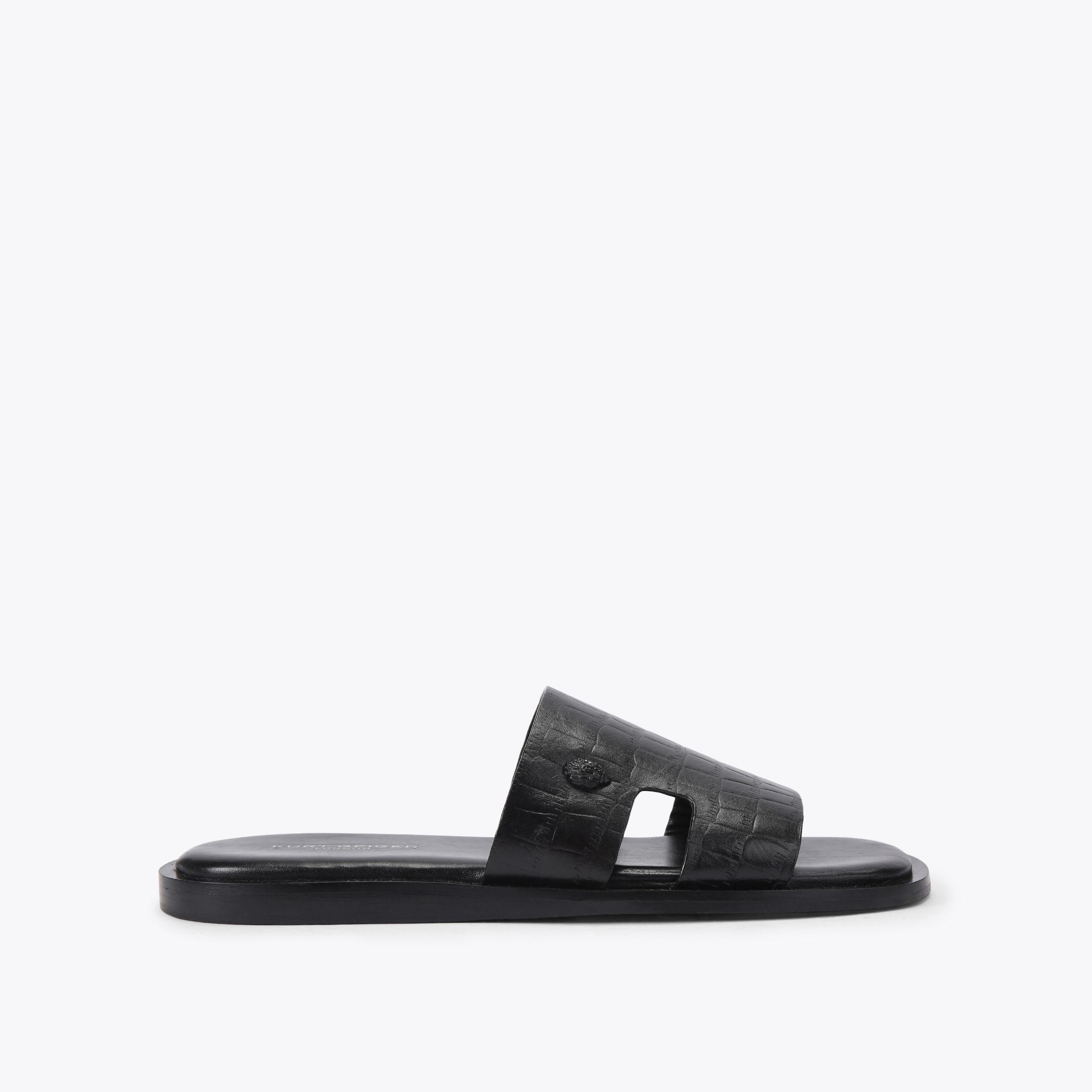 BOND CUTOUT SLIDE Black Croc Slide Sandal by Kurt Geiger London