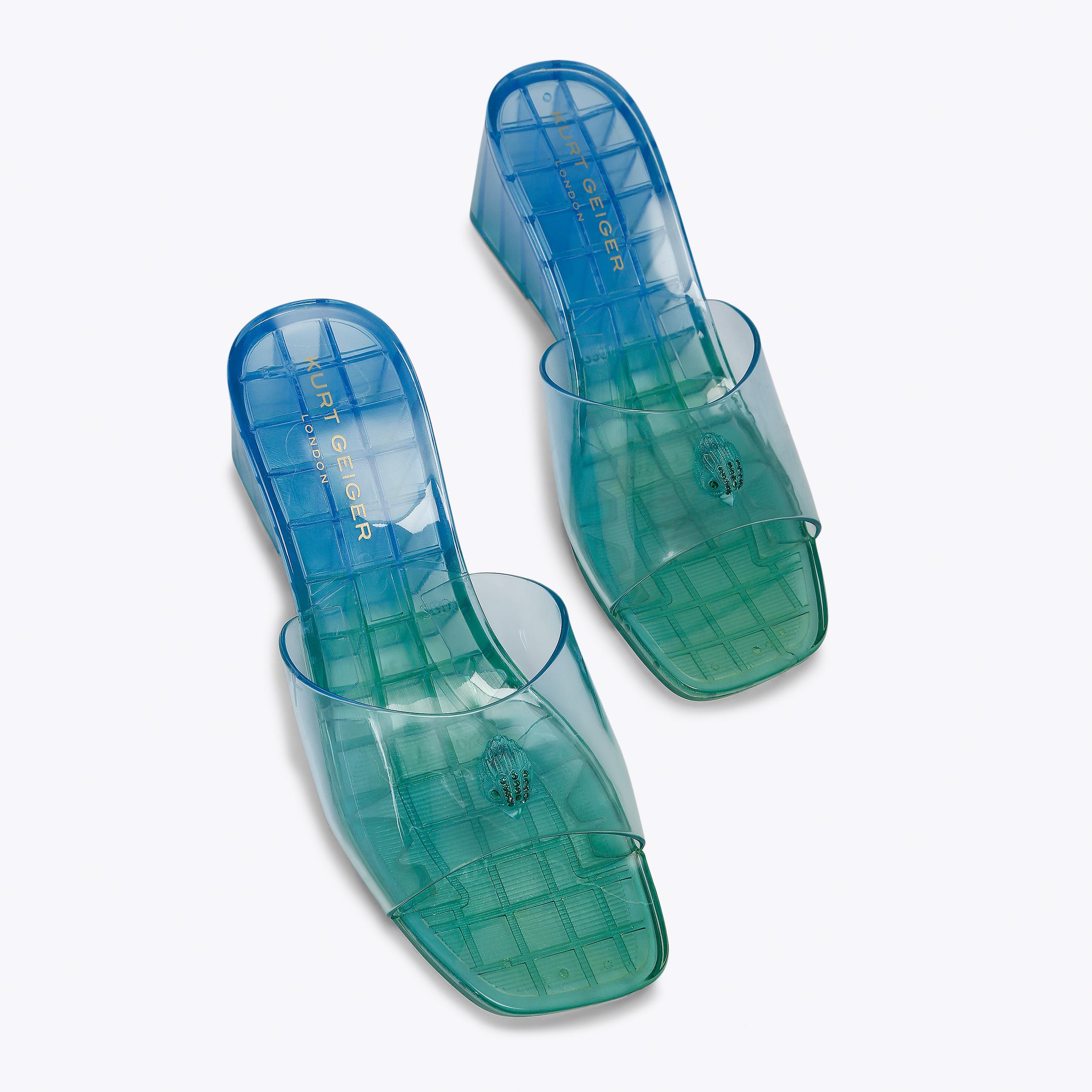 MADDISON WEDGE MULE Blue Perspex Wedge Mule by Kurt Geiger London
