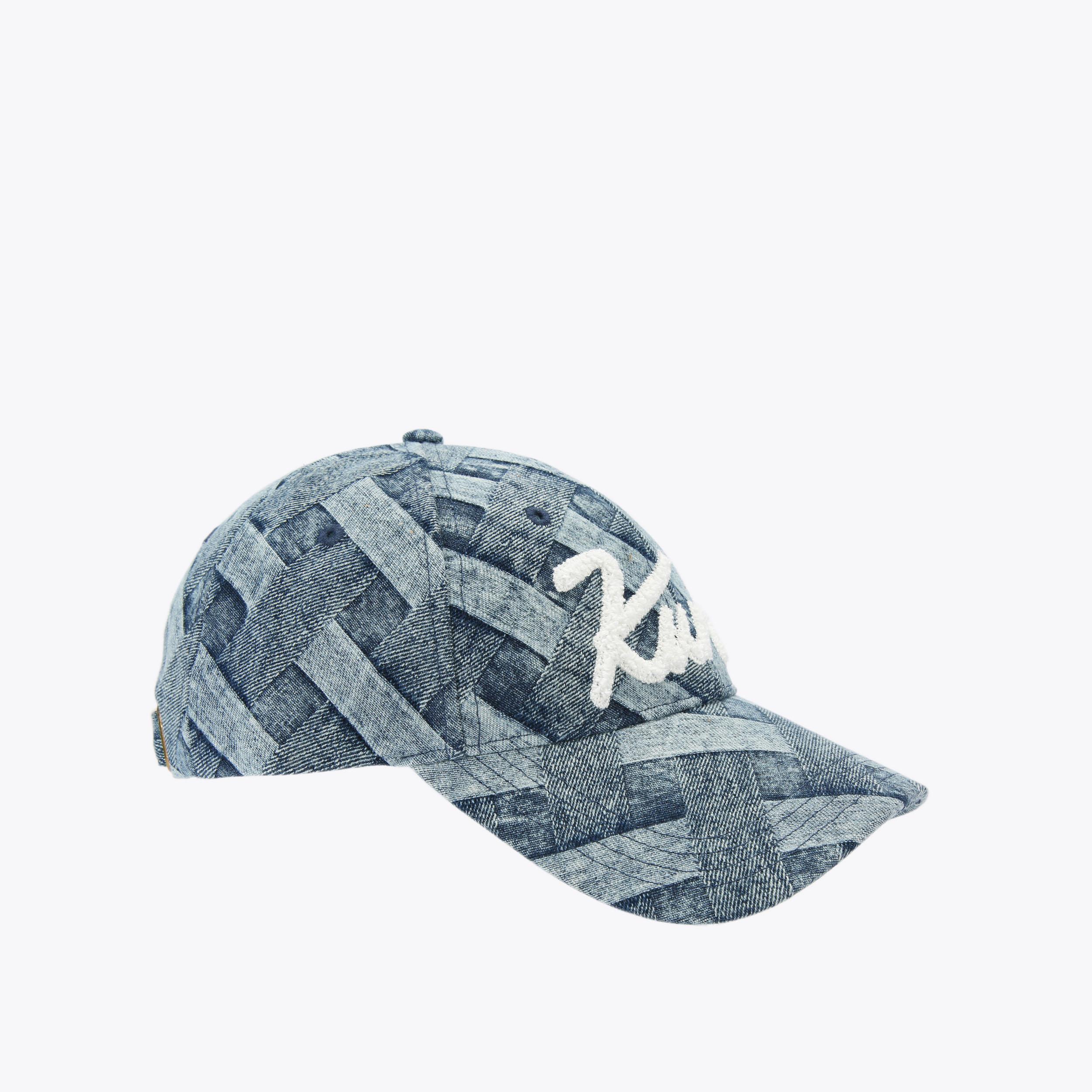 KURT EMBROIDERED CAP Blue Denim Weave Cap by Kurt Geiger London