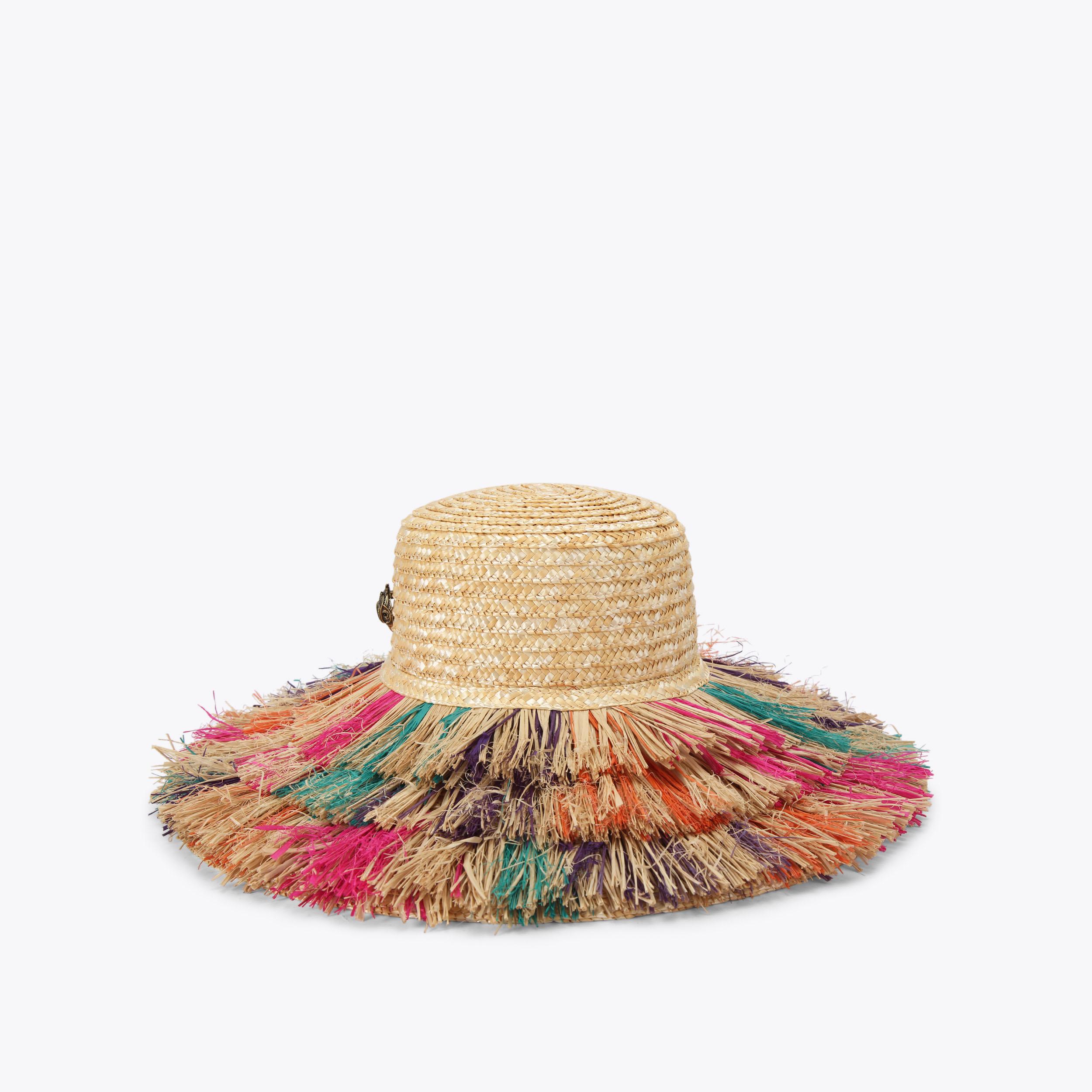 Raffia Wide Brim Hat - multi-coloured
