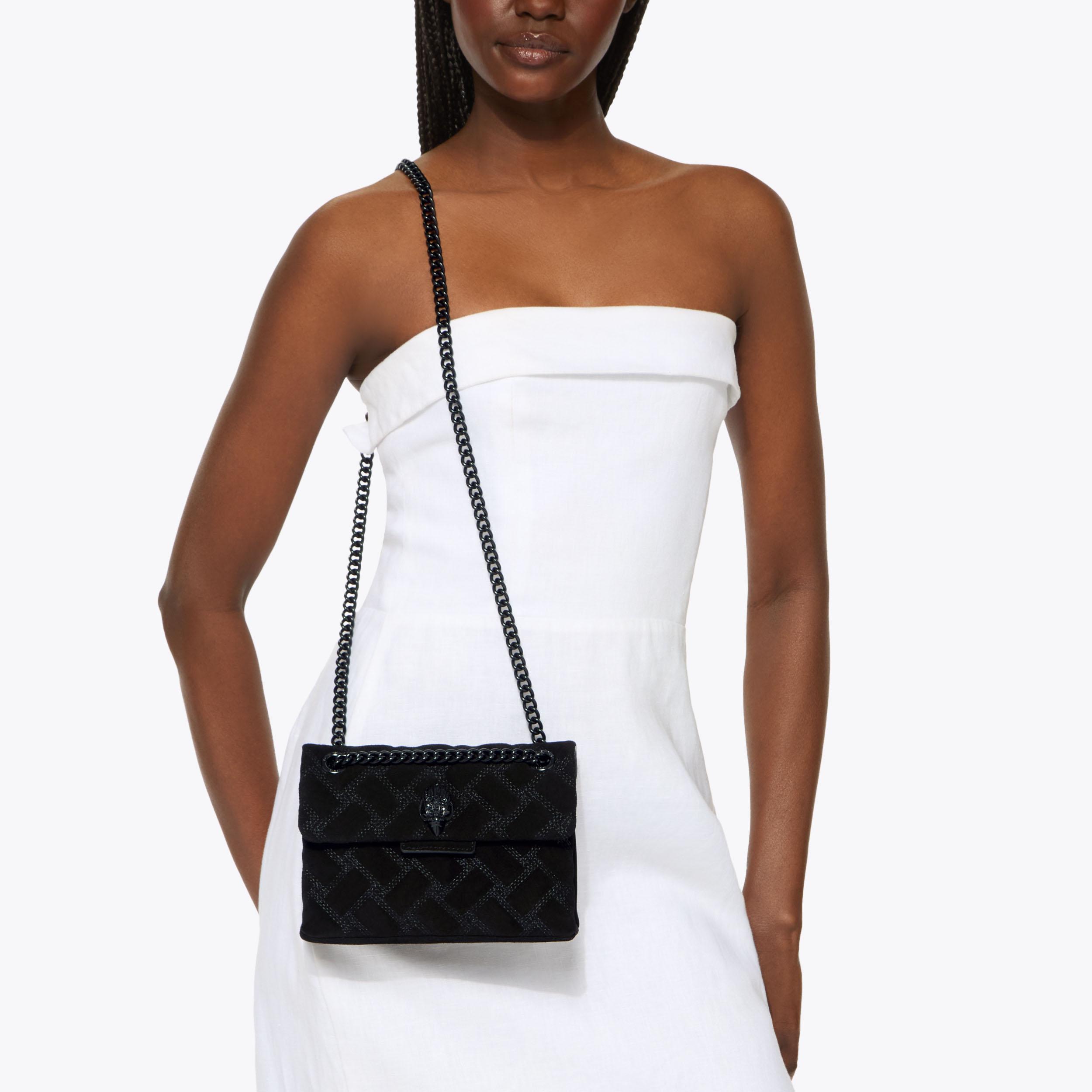MINI KENSINGTON DRENCH Black Suede Leather Drench Bag by Kurt Geiger London