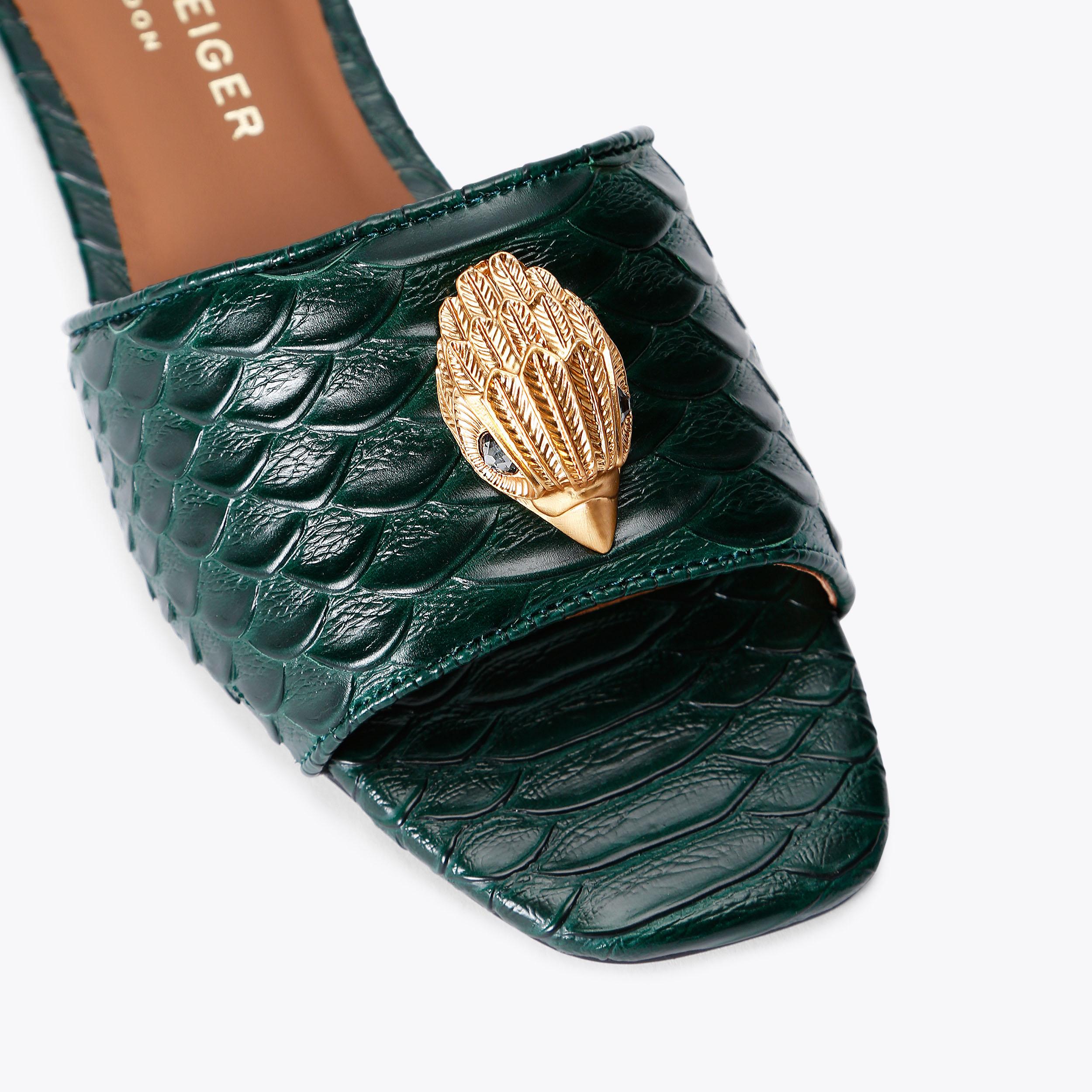 KENSINGTON FLAT SANDAL Dark Green Leather Slip On Sandals by KURT ...