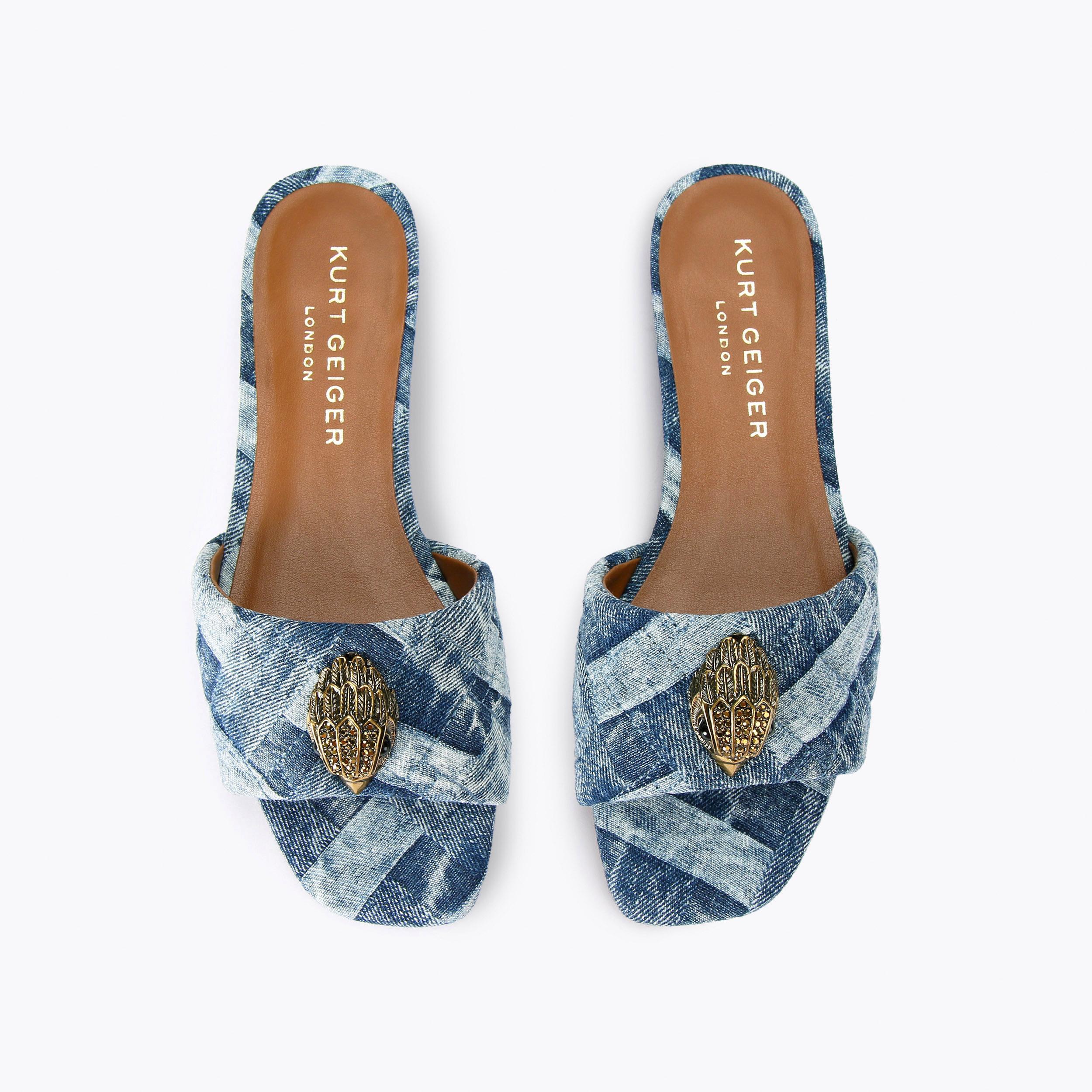 KENSINGTON FLAT SANDAL Blue Denim Slip On Sandal by KURT GEIGER LONDON