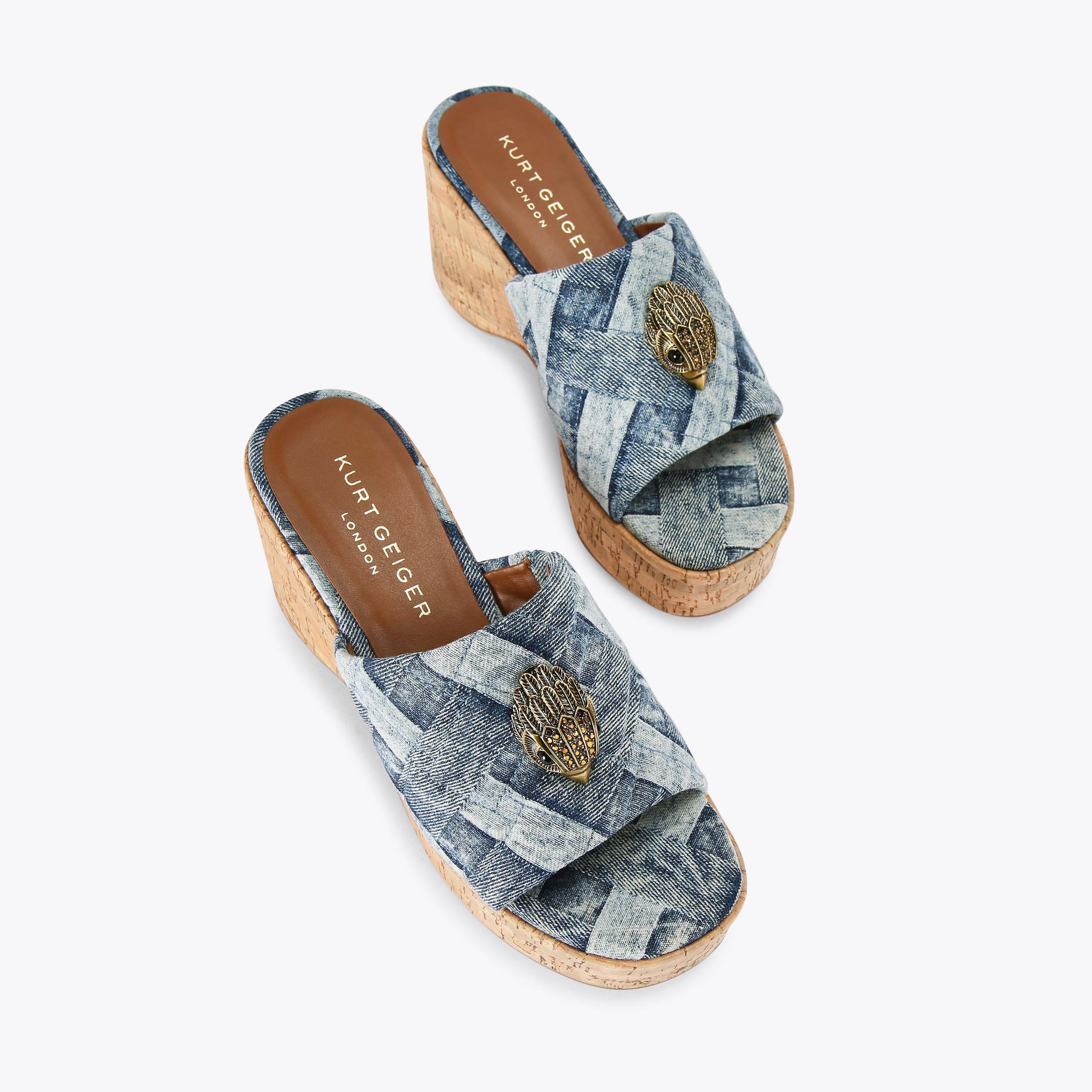 KENSINGTON WEDGE MULE Denim Wedge Heels by KURT GEIGER LONDON