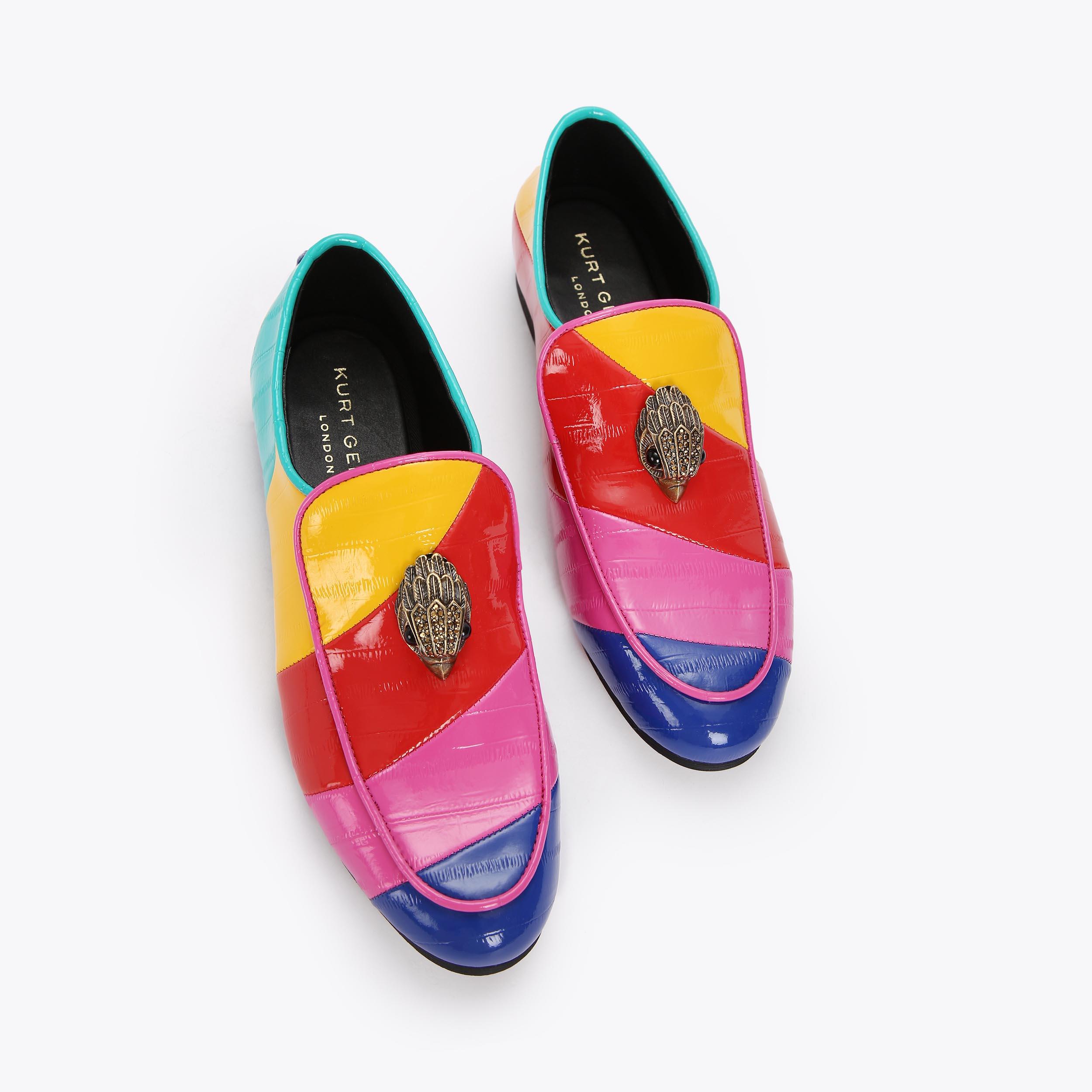 HOLLY EAGLE LOAFER Leather Patent Stripe Multi Colour Slip On Loafers ...