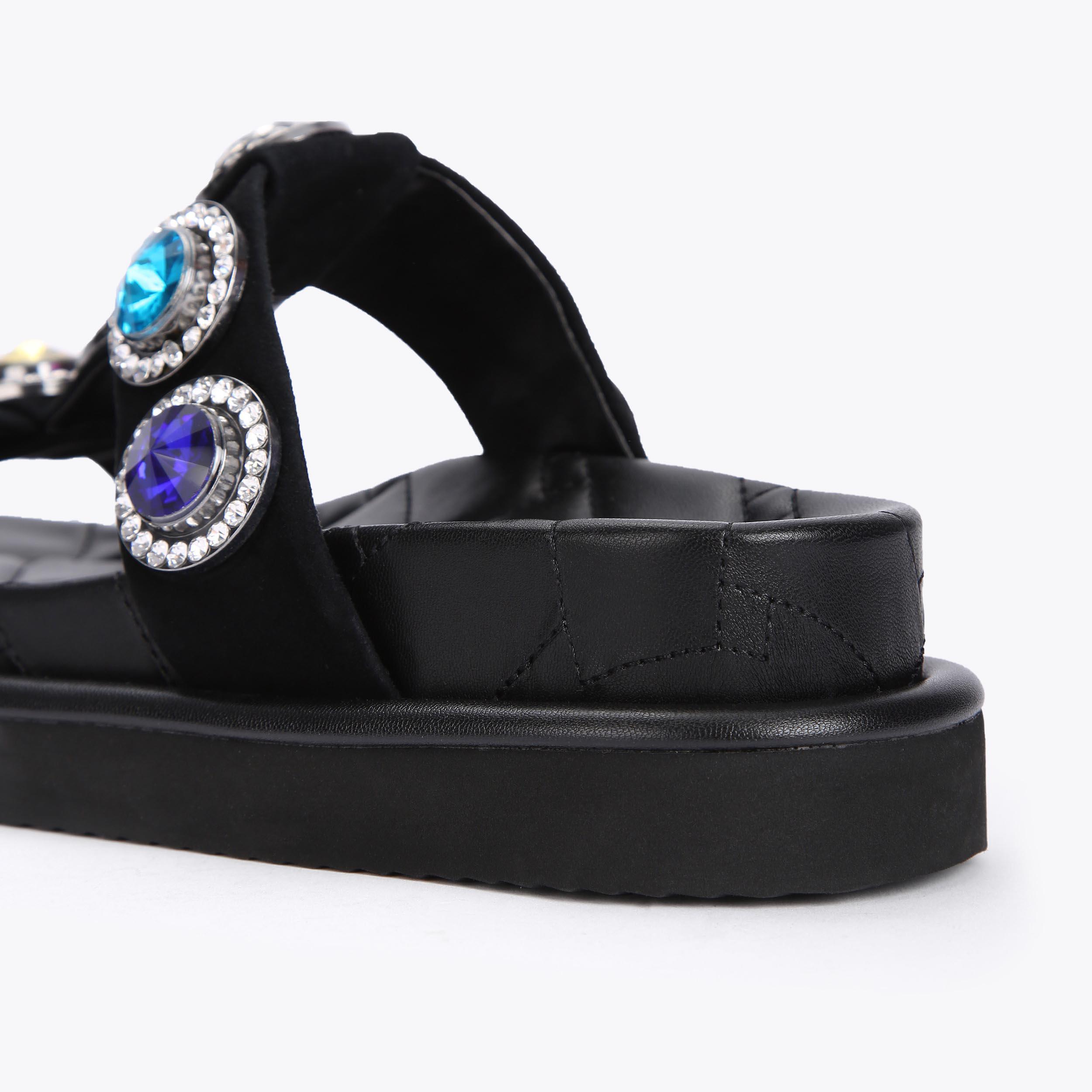 ORSON CRYSTAL SANDAL Black Suede Rainbow Crystal Caged Slip On Sandals ...