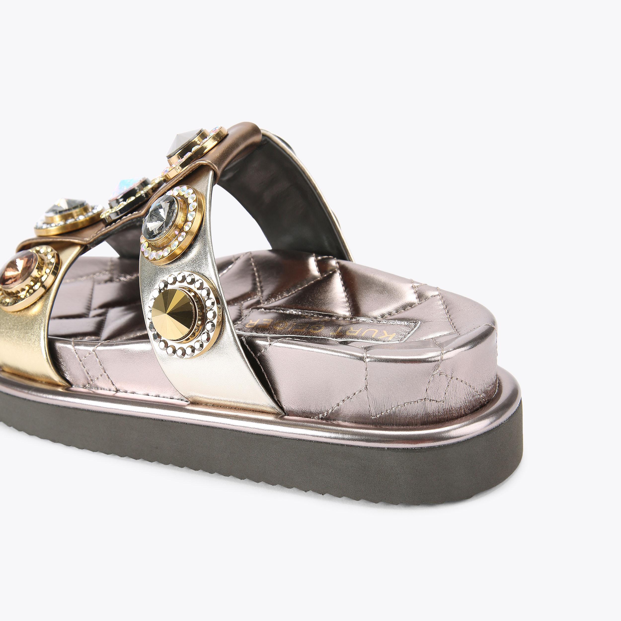 ORSON CRYSTAL SANDAL Metallic Gold Leather Slip On Sandal by KURT ...