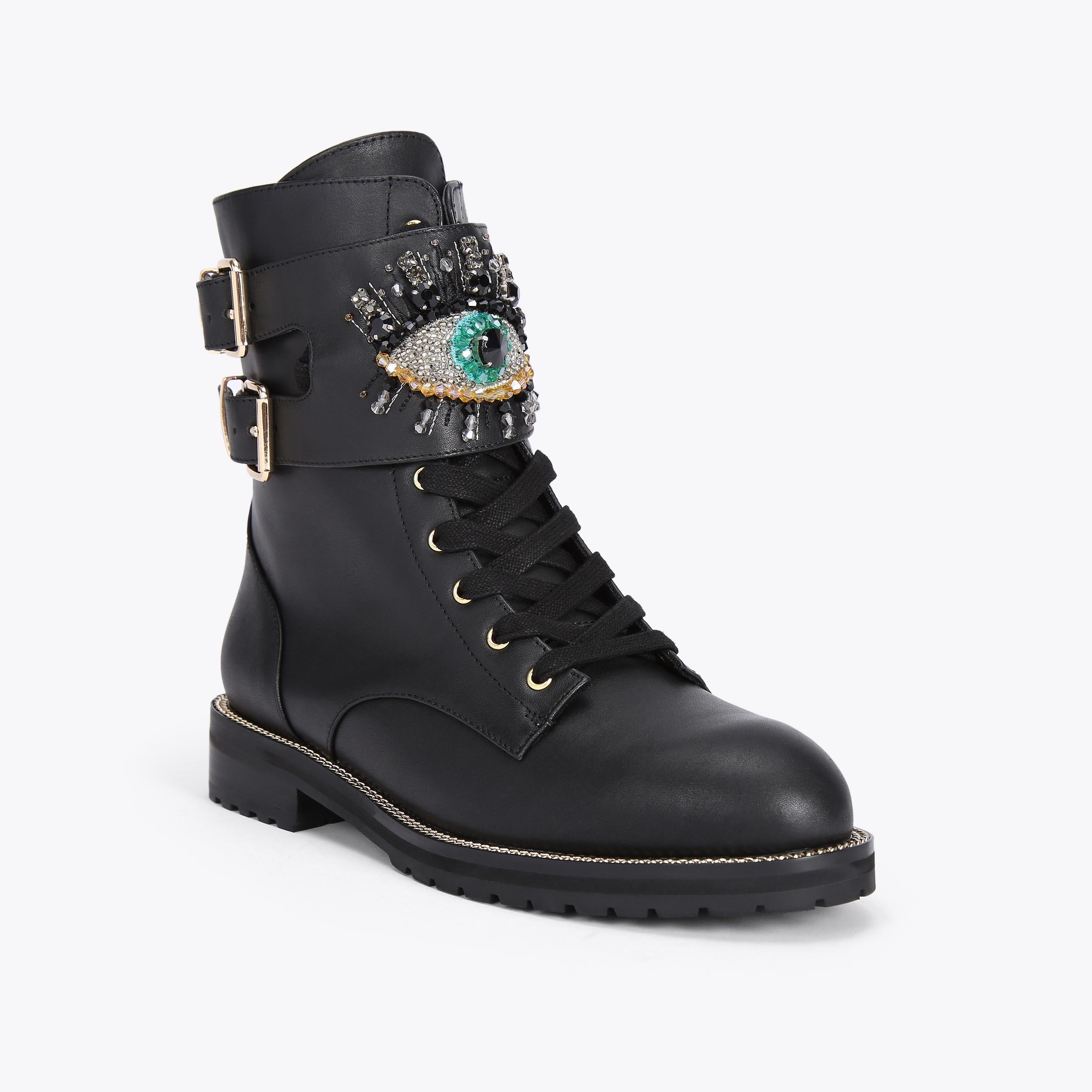 SUTTON EYE Black Leather Eye Motif Lace Up Ankle Boots by KURT GEIGER ...
