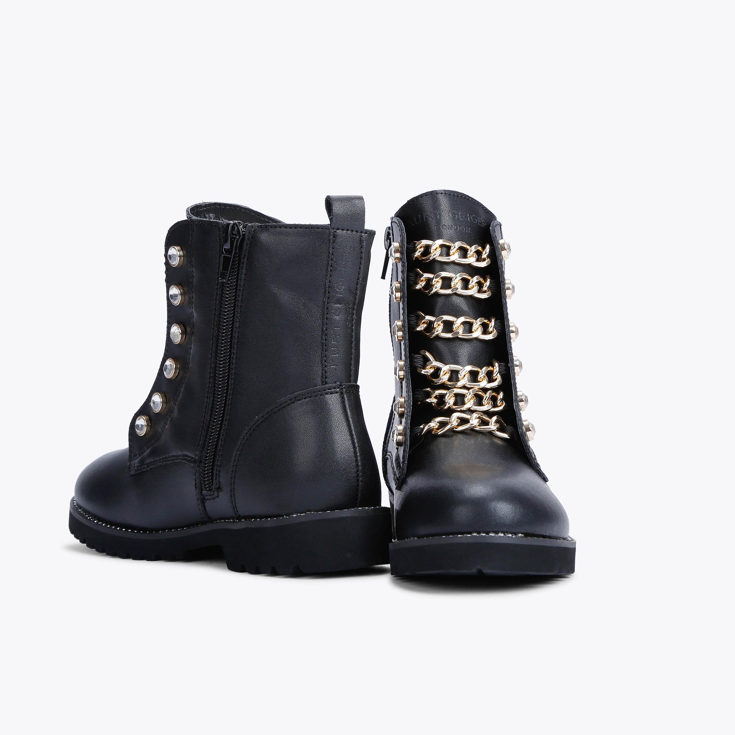 MINI BAX Black Leather Chain Mini Ankle Boot by KURT GEIGER LONDON