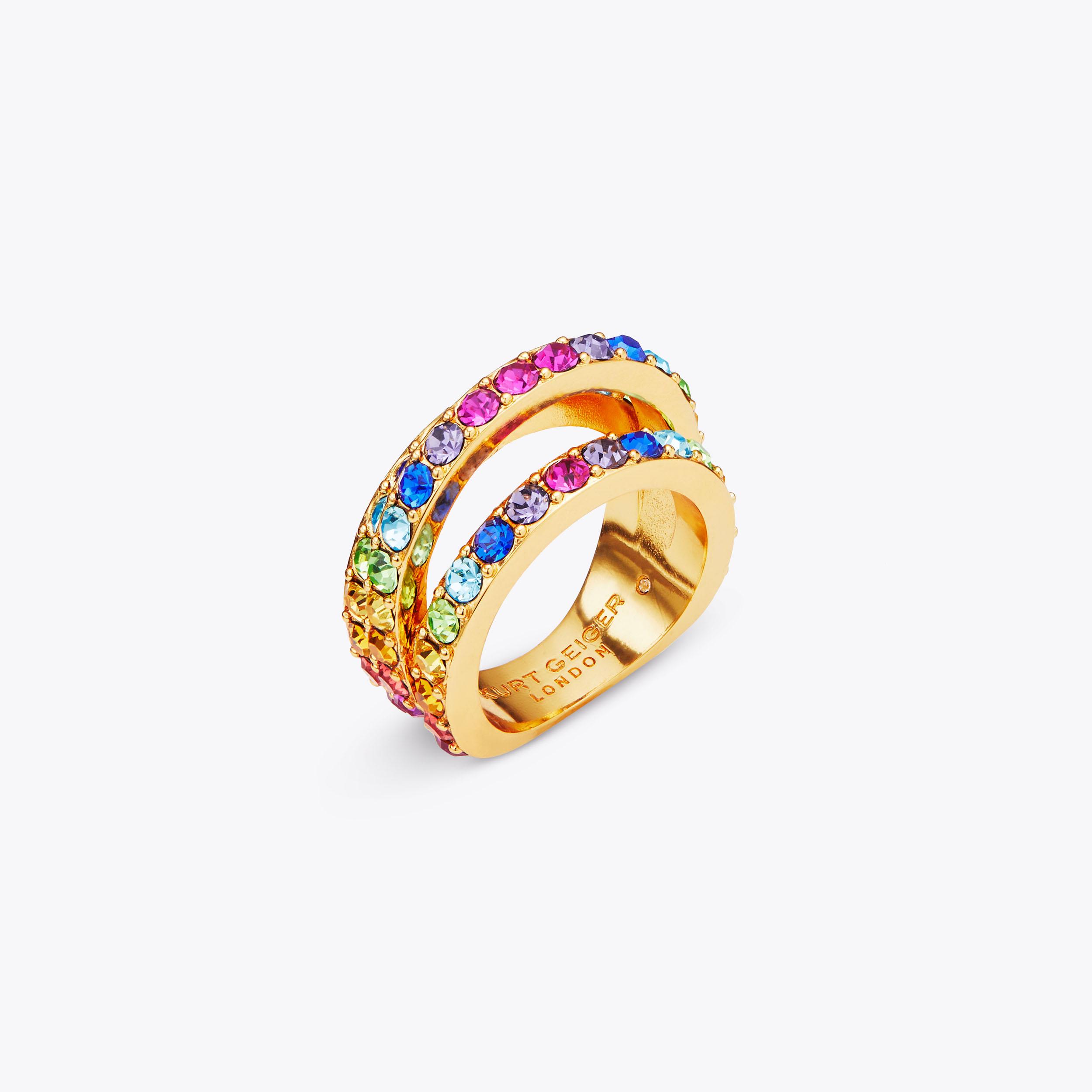 RAINBOW TRIPLE RING Rainbow Crystal Triple Ring by KURT GEIGER LONDON