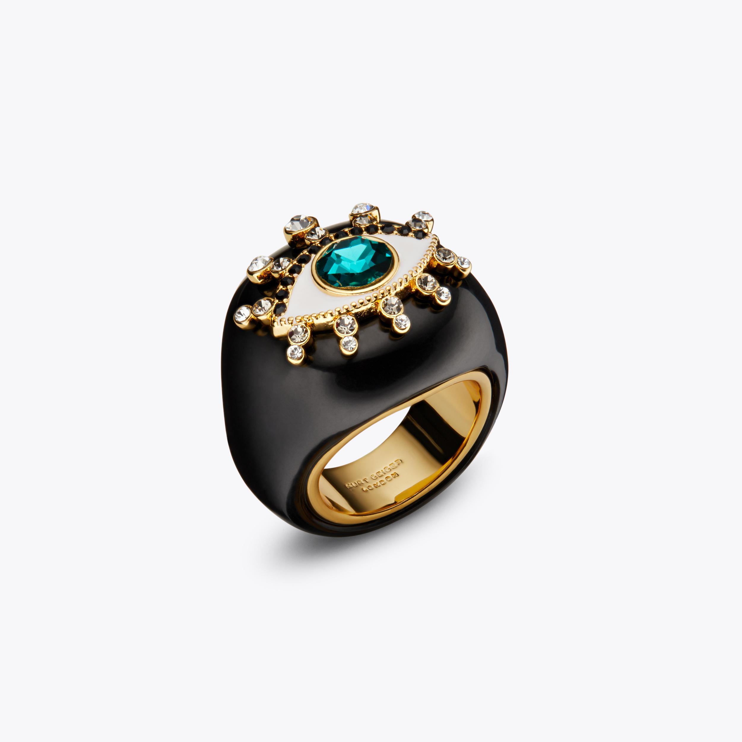 RESIN EVIL EYE RING Black Resin Evil Eye Ring by KURT GEIGER LONDON