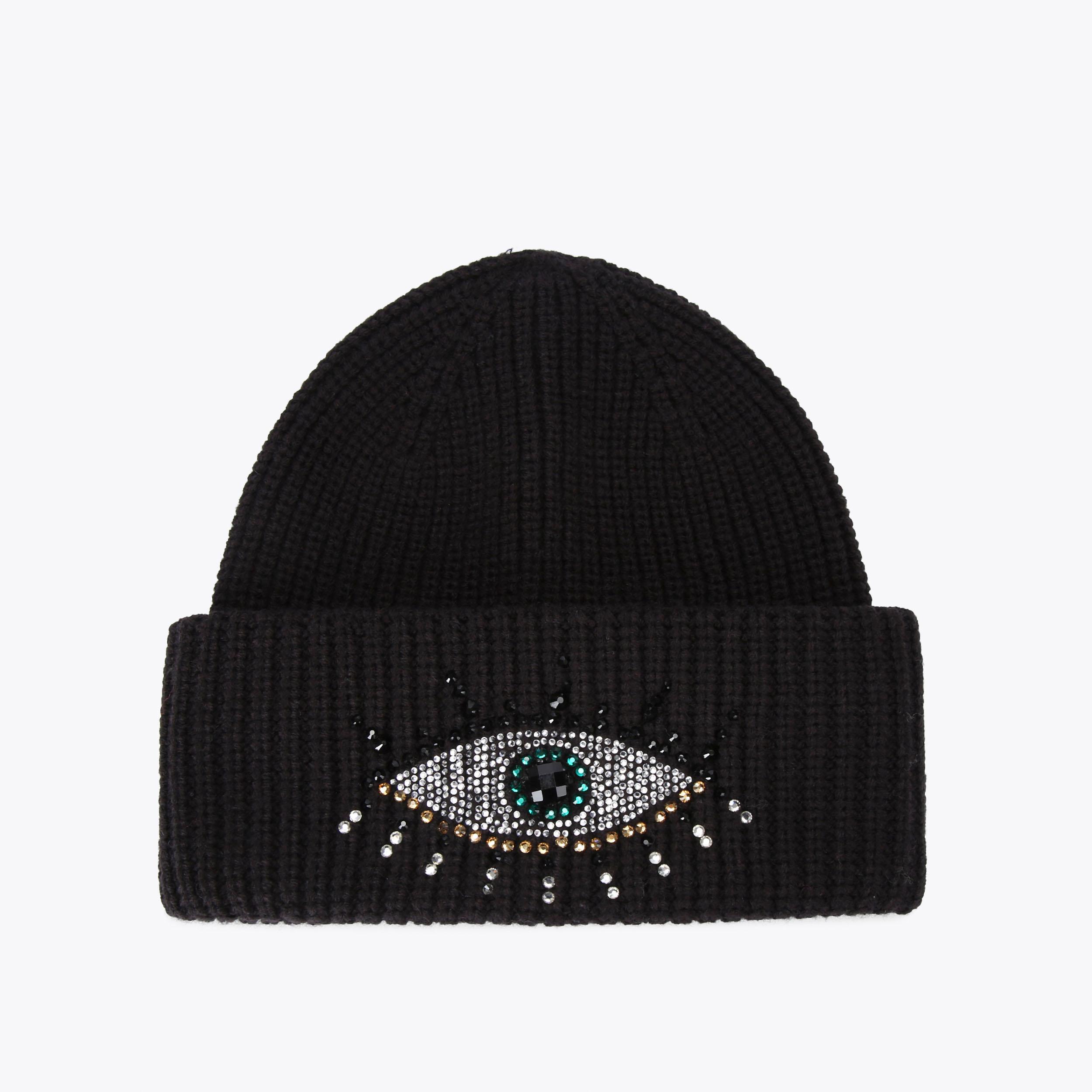 EVIL EYE BEANIE Black Evil Eye Crystal Beanie Hat by KURT GEIGER LONDON